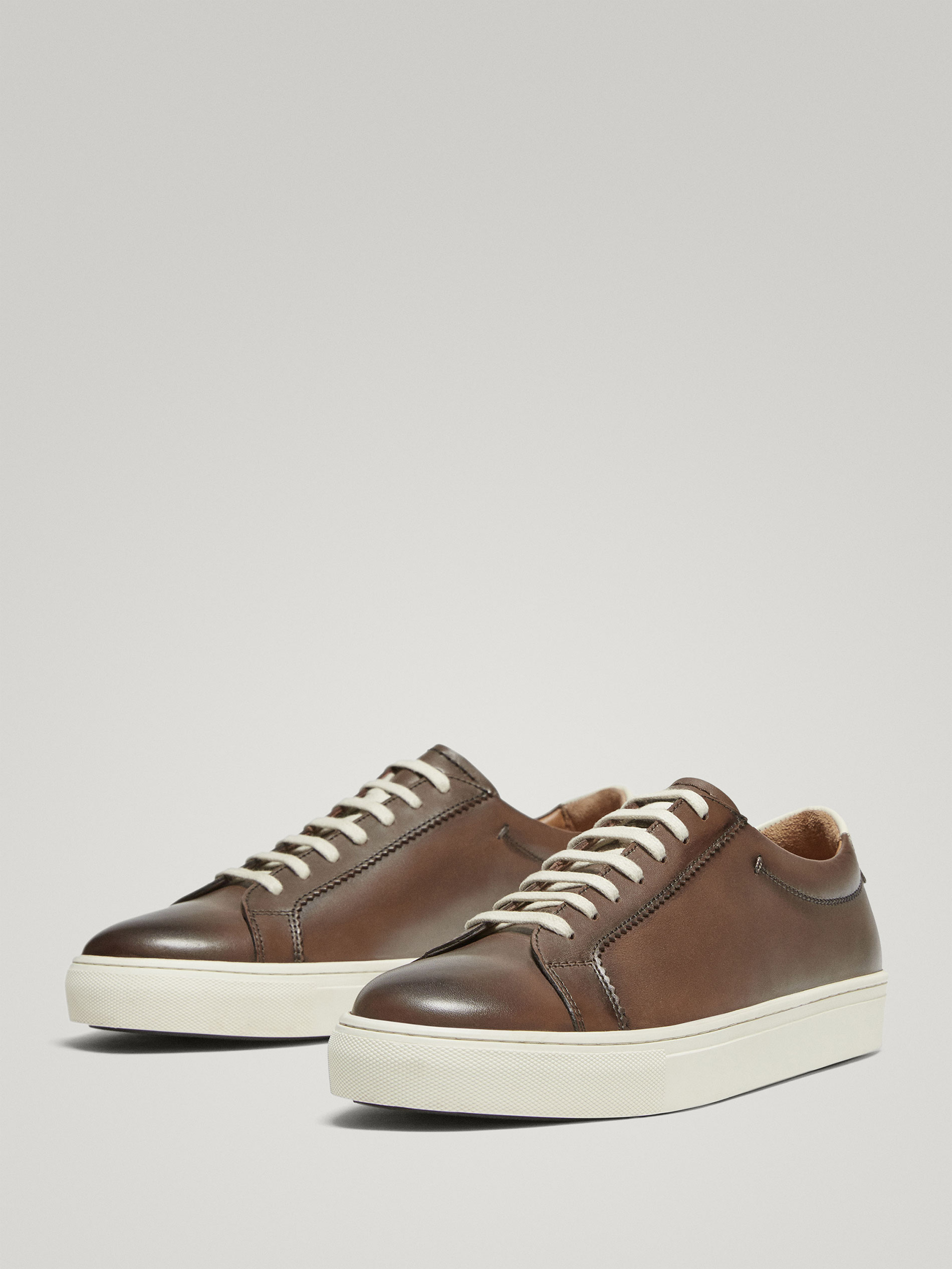Massimo Dutti BROWN LEATHER SNEAKERS at £74.95 | love the brands