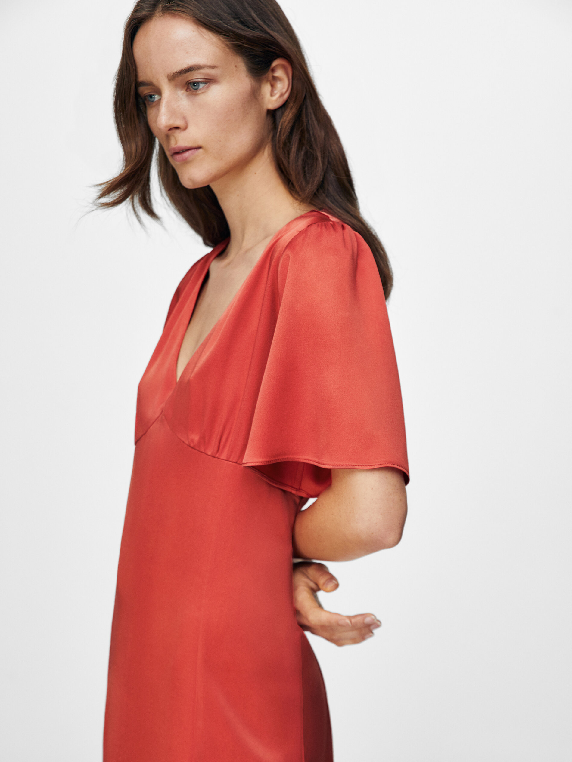 Massimo Dutti Long Satin Dress With Short Sleeves massimo-dutti-long-satin-dress-with-short-sleeves