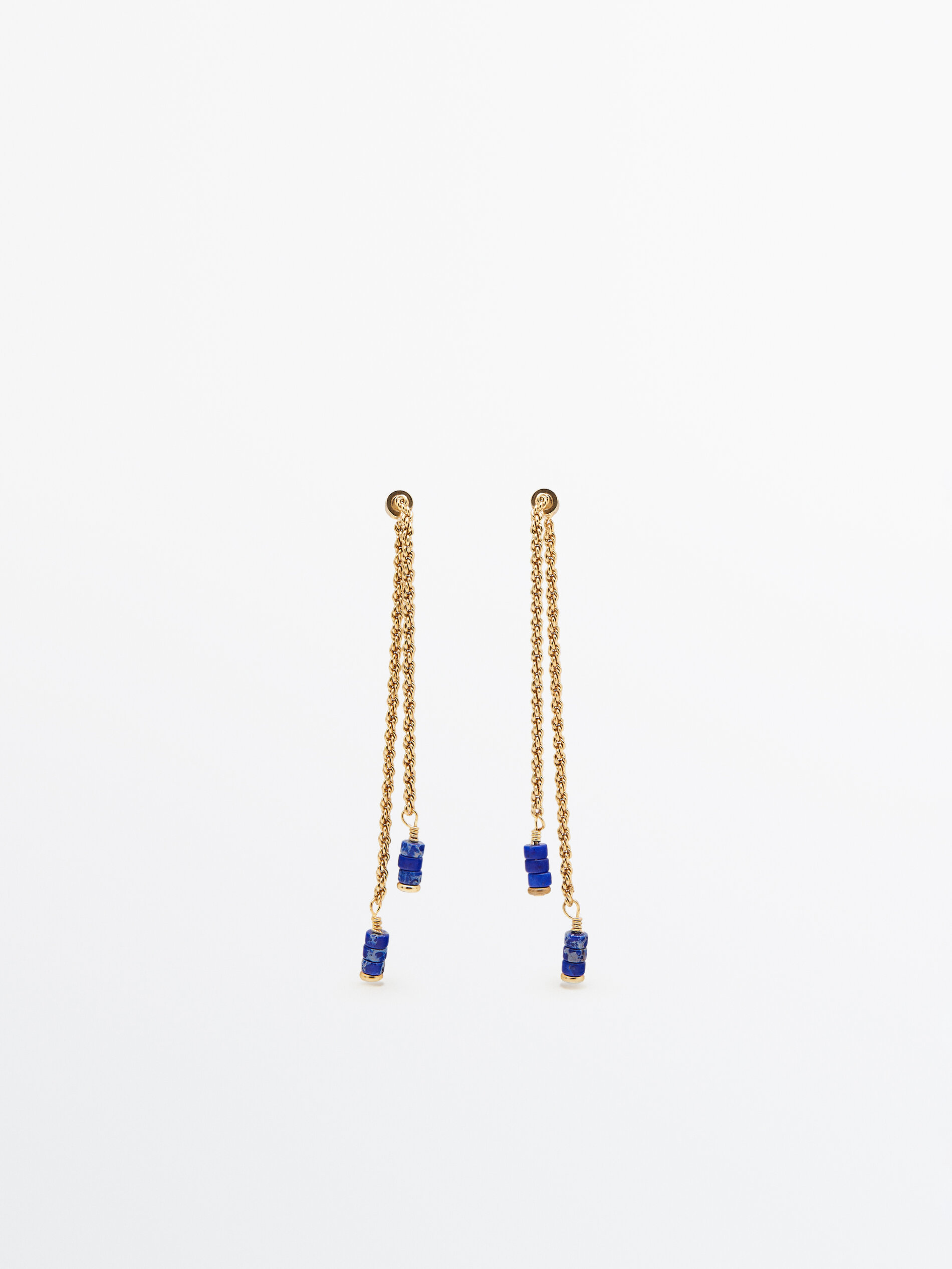 Pendientes doble cadena piedras azules baño oro · Azul Eléctrico ...