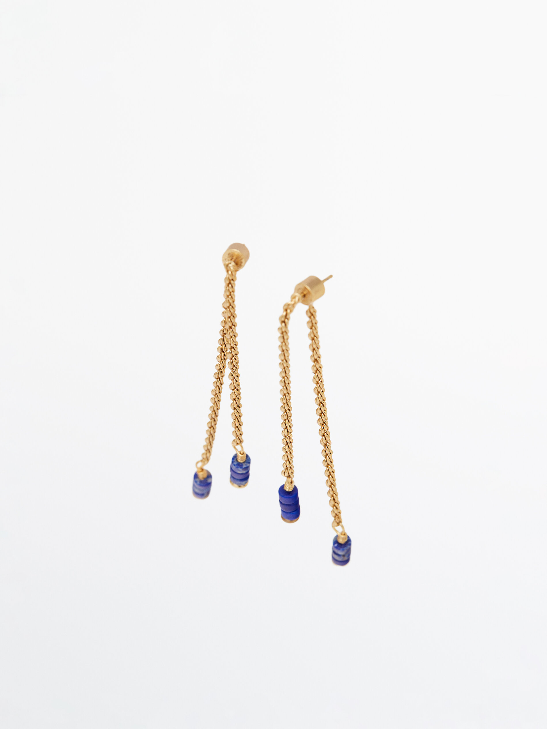 Pendientes doble cadena piedras azules baño oro · Azul Eléctrico ...