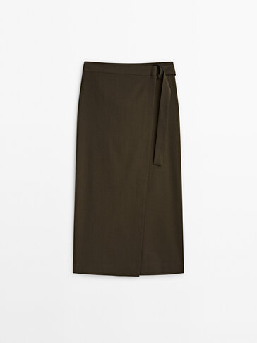 Rok pareo midi dengan gesper · Khaki · Smart / Skirts | Massimo Dutti