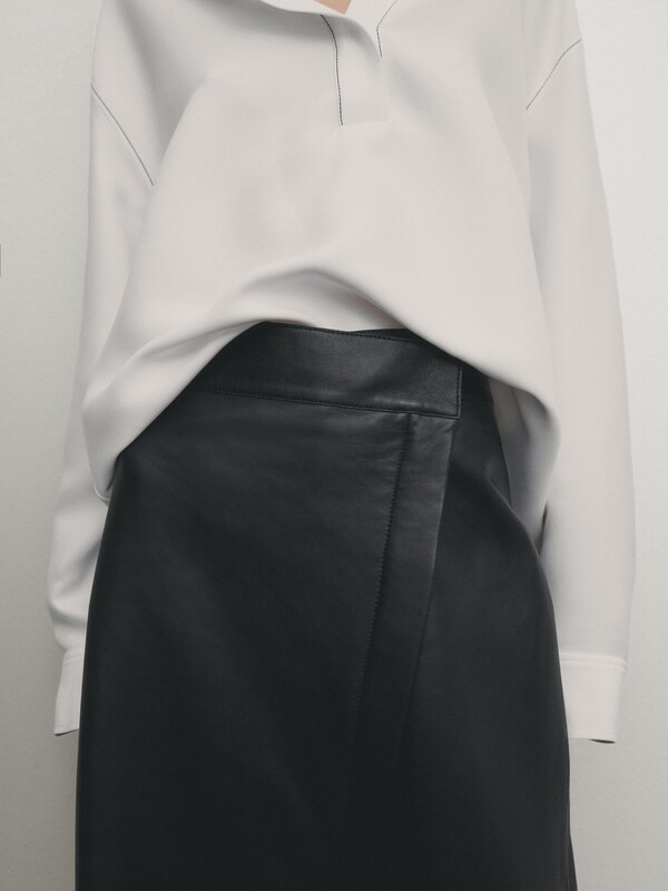 Nappa Leather Midi Pencil Skirt · Black · Skirts Massimo Dutti
