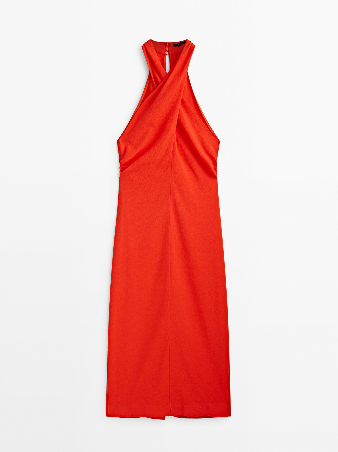 Massimo Dutti Gathered Crossover Halter Neck Dress In Coral | ModeSens