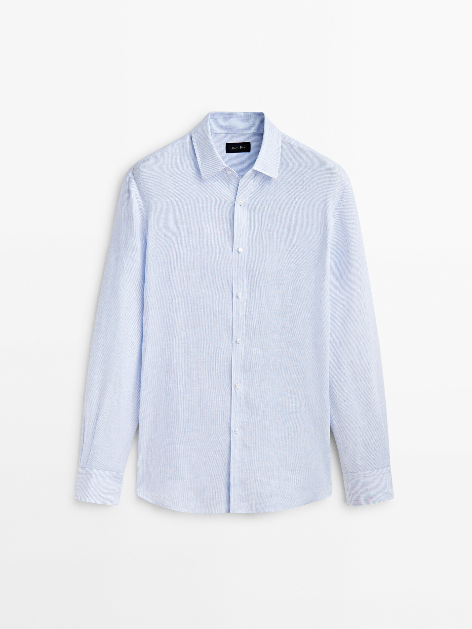 Bluzë linoje slim fit me vija · Bojëqiell · Shirts | Massimo Dutti