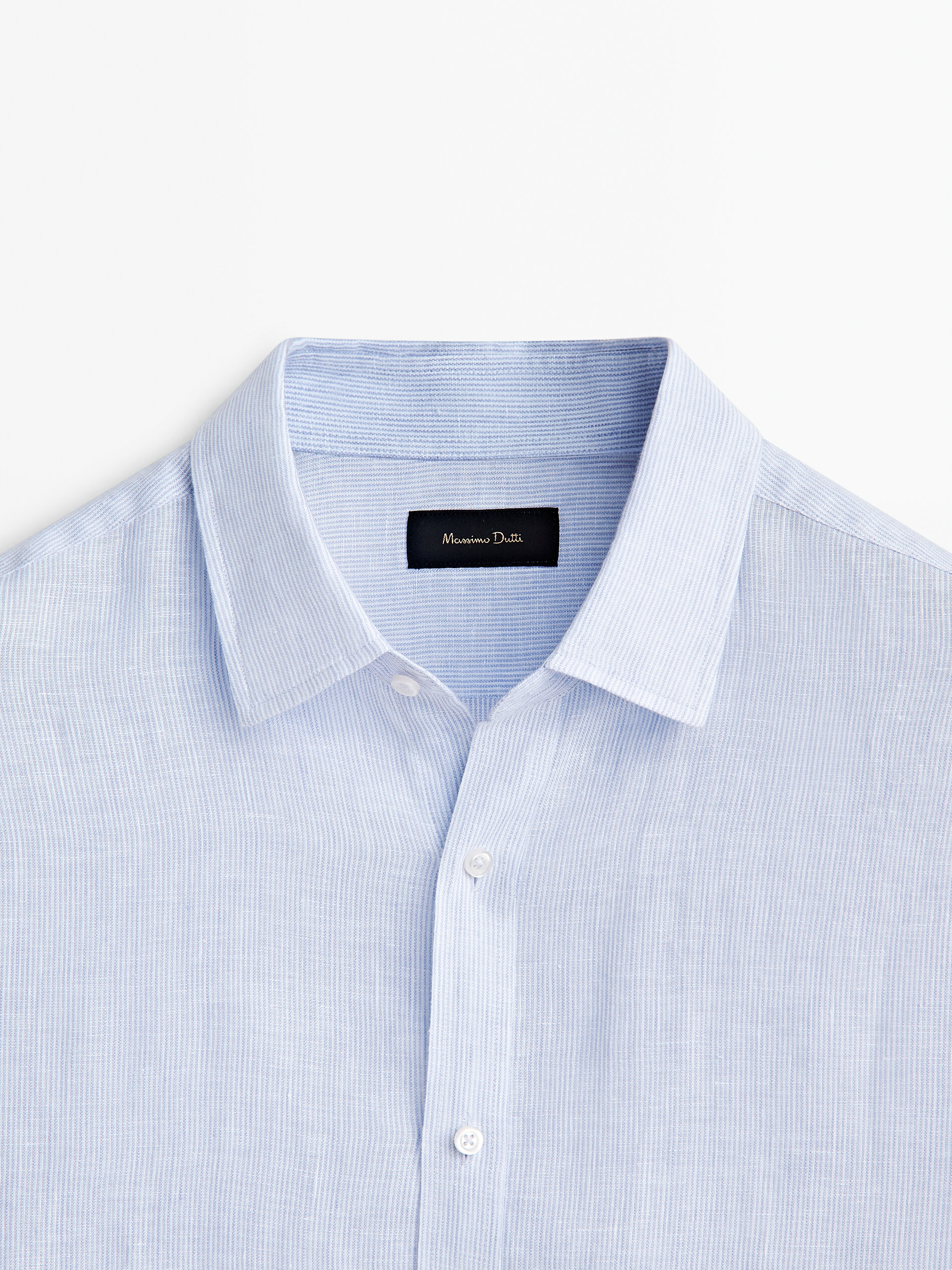 Bluzë linoje slim fit me vija · Bojëqiell · Shirts | Massimo Dutti