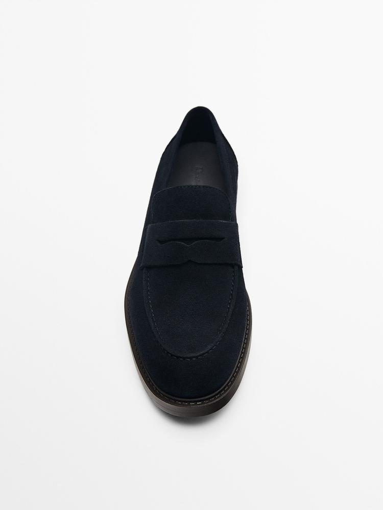 Tan Split Suede Loafers · Blue · Shoes Massimo Dutti