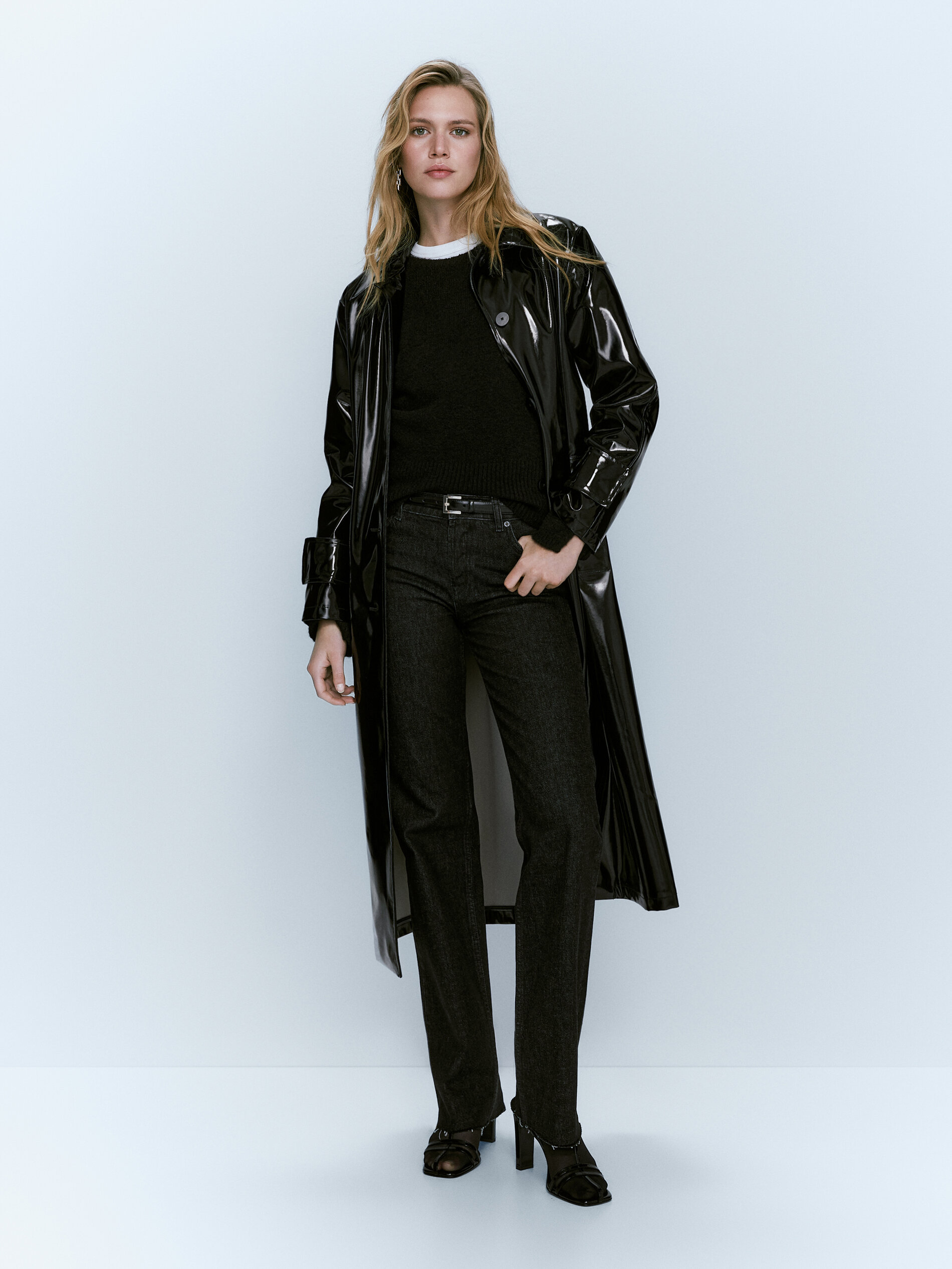 Massimo Dutti Black Patent Trench Jacket - Big Apple Buddy