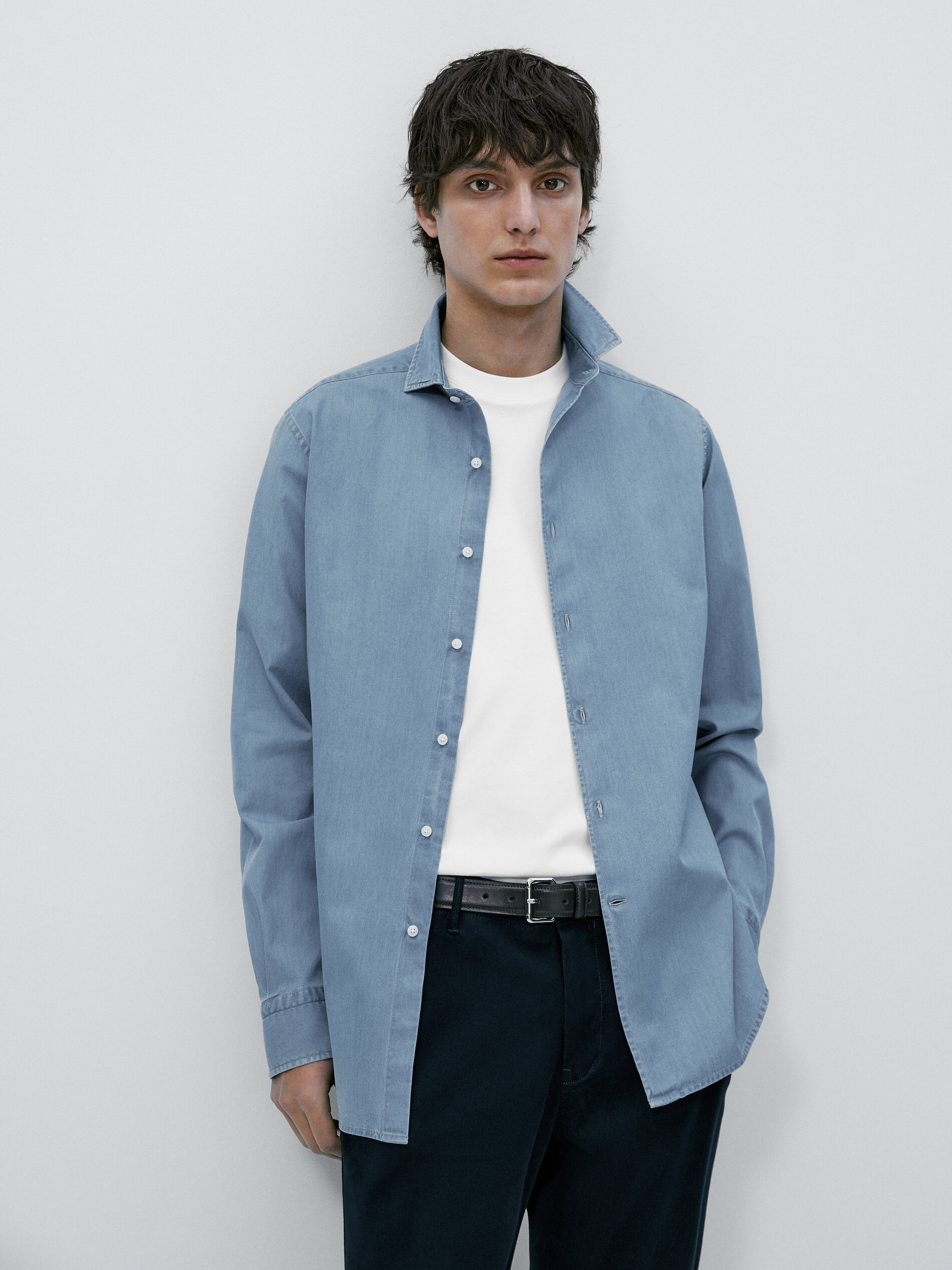 Massimo Dutti Slim Fit Bleach Wash Denim Shirt - Big Apple Buddy