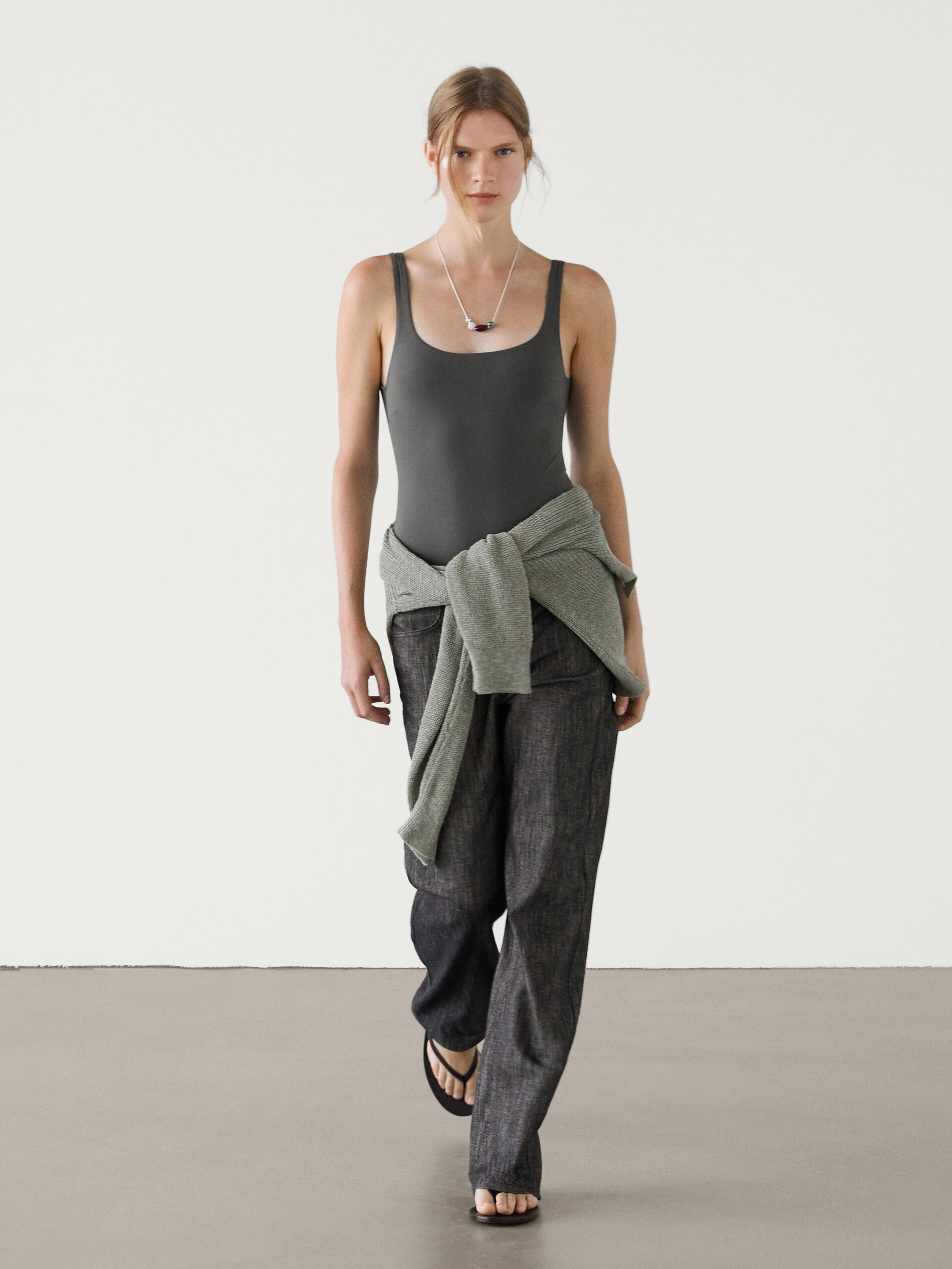 Nep dokulu detaylı geniş paça jean - Massimo Dutti Türkiye