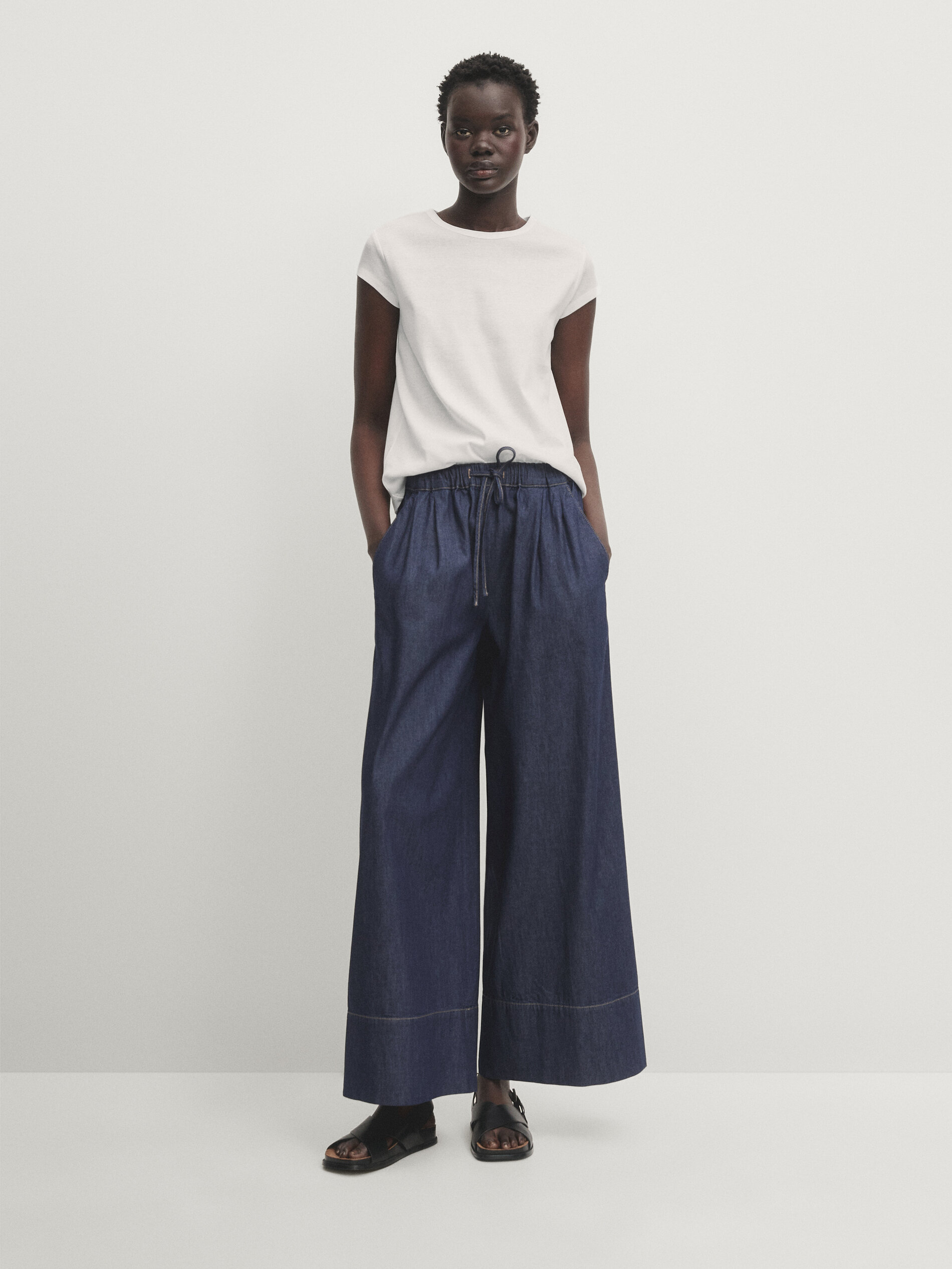 Jean wide leg avec cordon · Gris Foncé · Habillé | Massimo Dutti