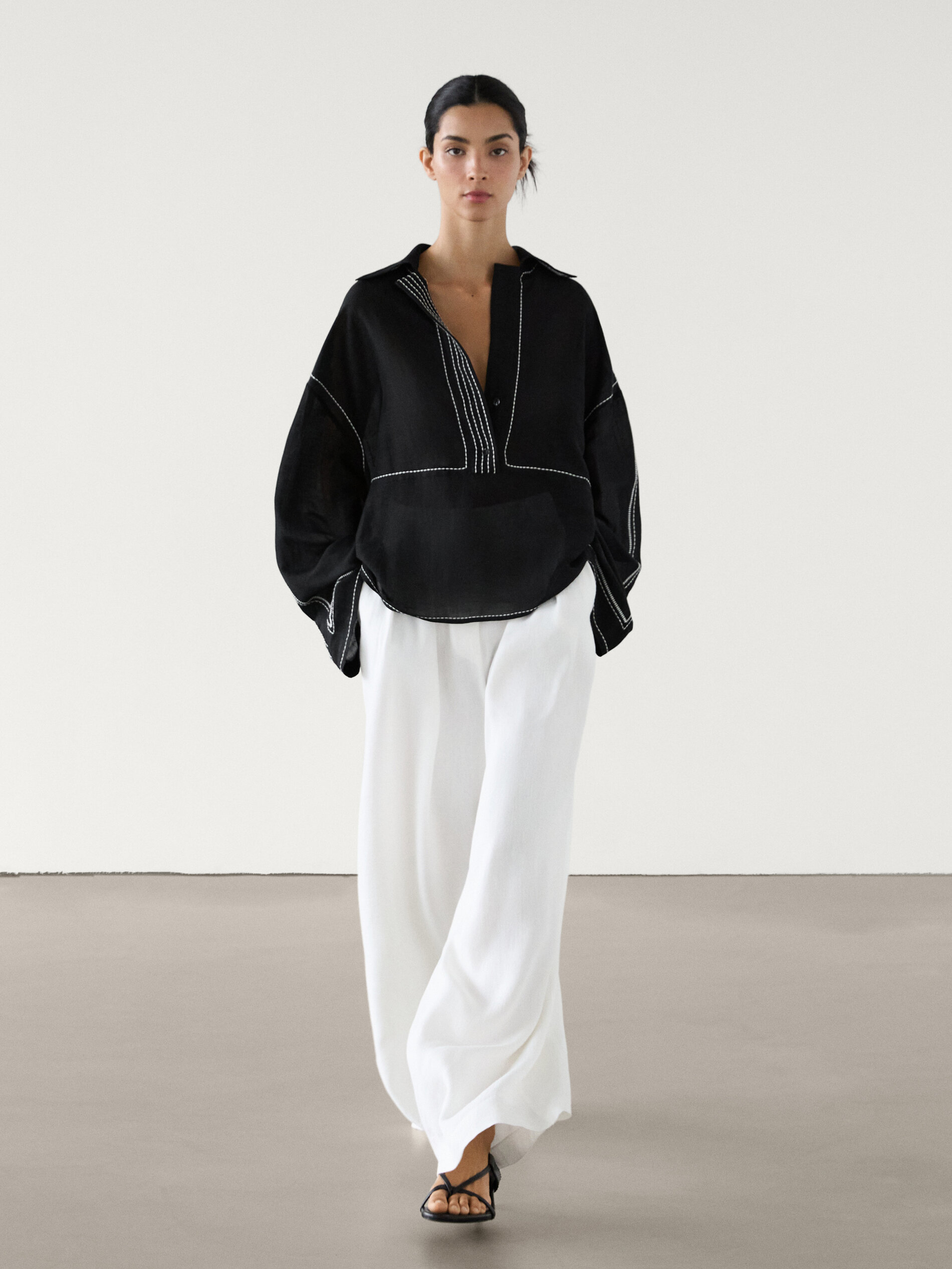 Široké nohavice zo 100 % ľanu - Massimo Dutti Slovakia