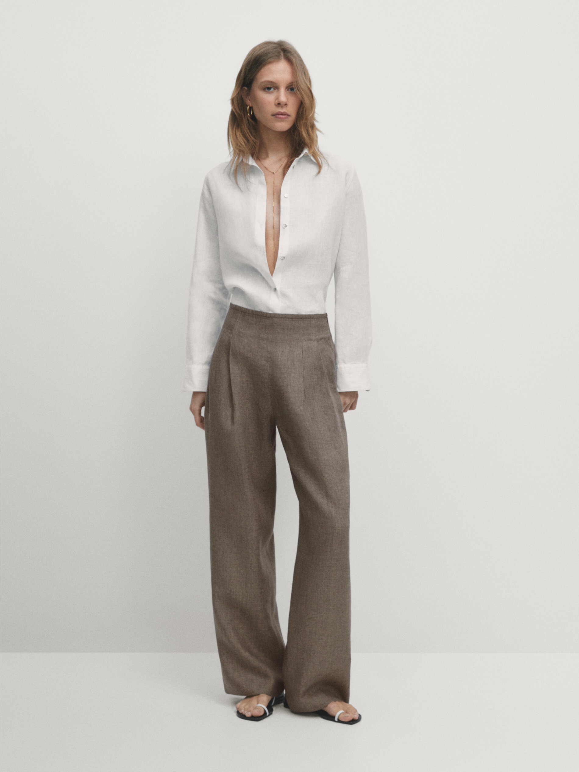 100% linen straight-leg trousers · Dark Grey, Dark Grey · Dressy ...