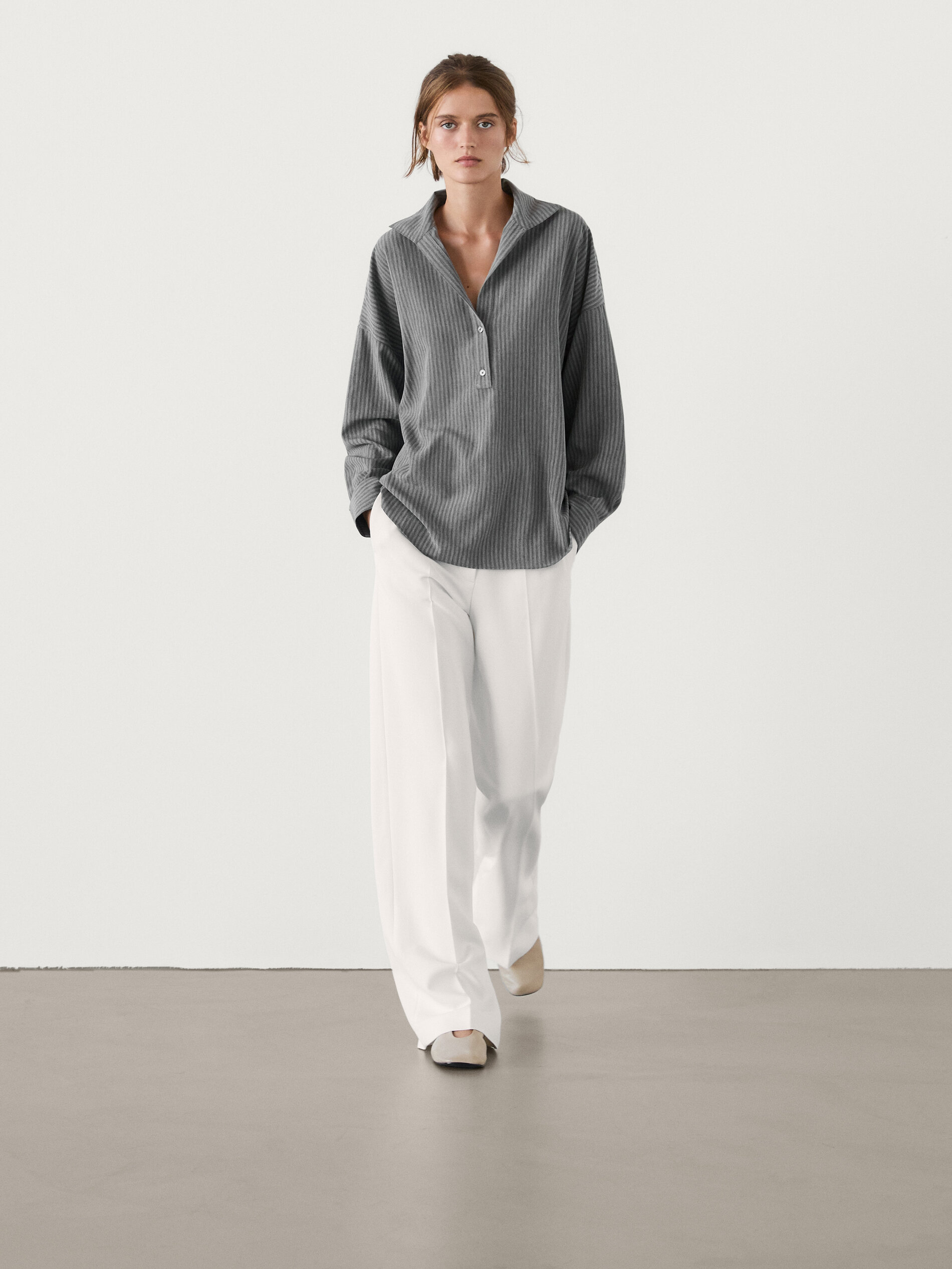 Polo shirt with striped detail · Grey · Shirts | Massimo Dutti