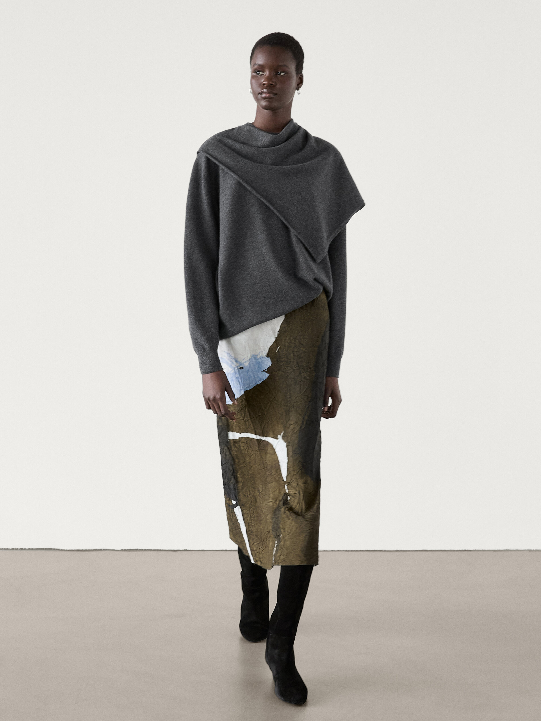 Falda midi estampada detalle abertura - Massimo Dutti México