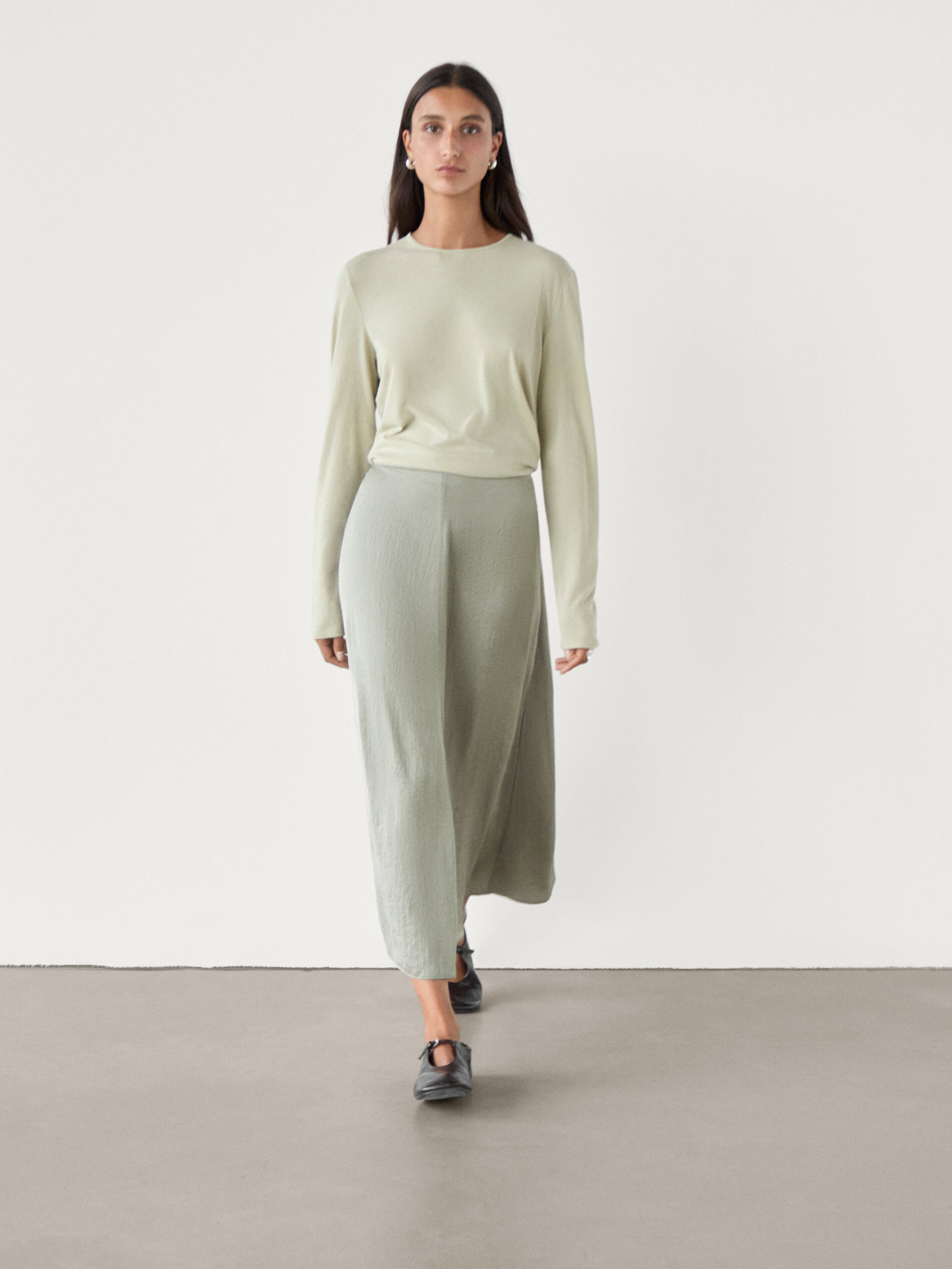 Volanlı saten takım midi etek - Massimo Dutti Türkiye