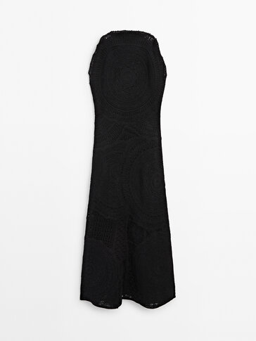 Robe midi en crochet avec broderies · Noir · Habillé / Robes Et Combinaisons | Massimo Dutti