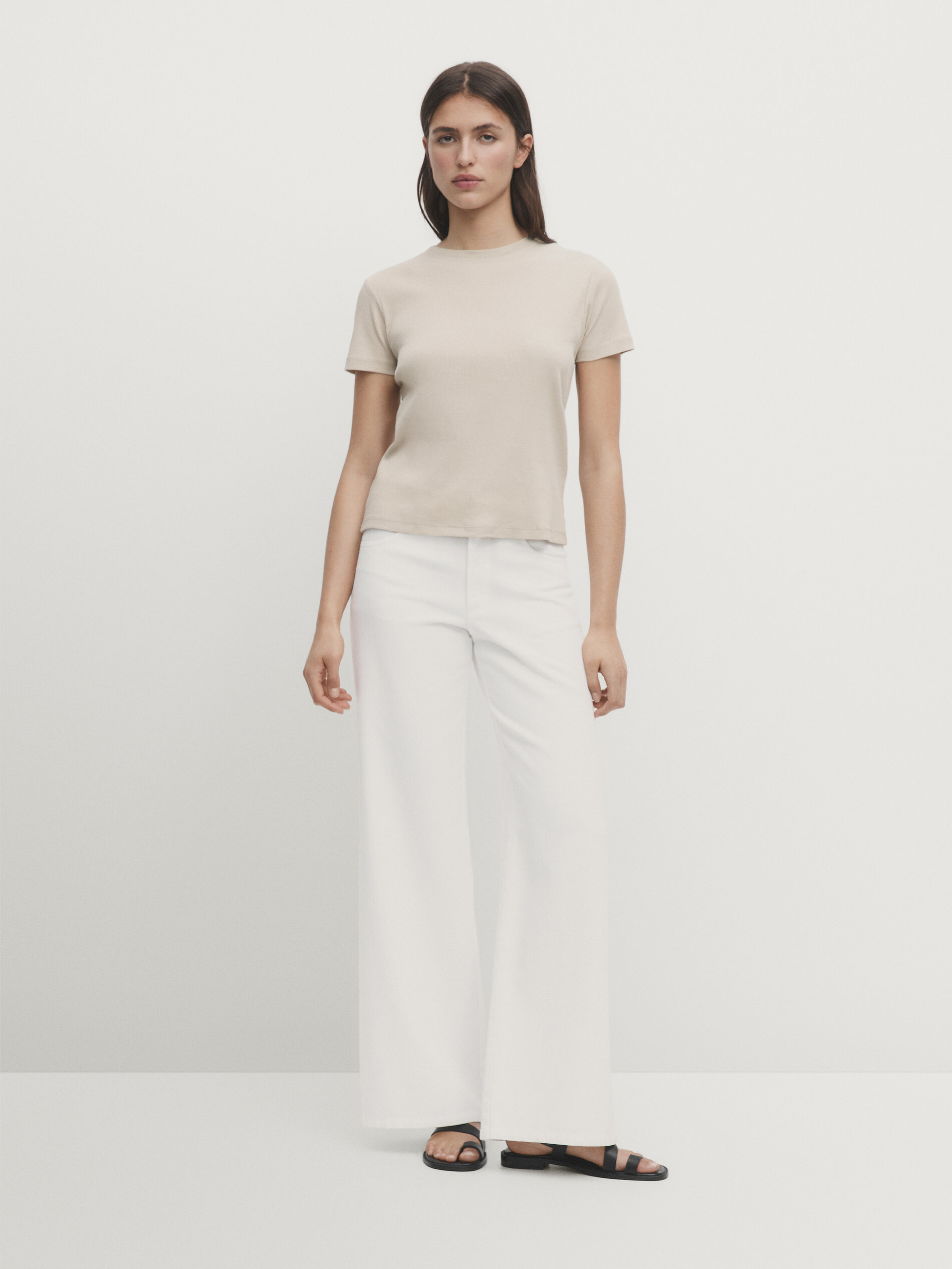 100 Cotton Ribbed Short Sleeve T Shirt · Stone Grey Marl White
