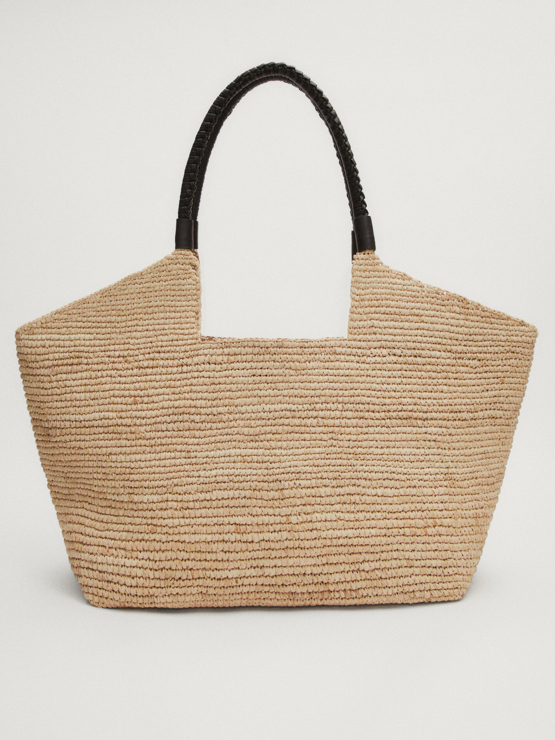 Raffia shopper bag with leather handles · Beige · Accessories | Massimo Dutti