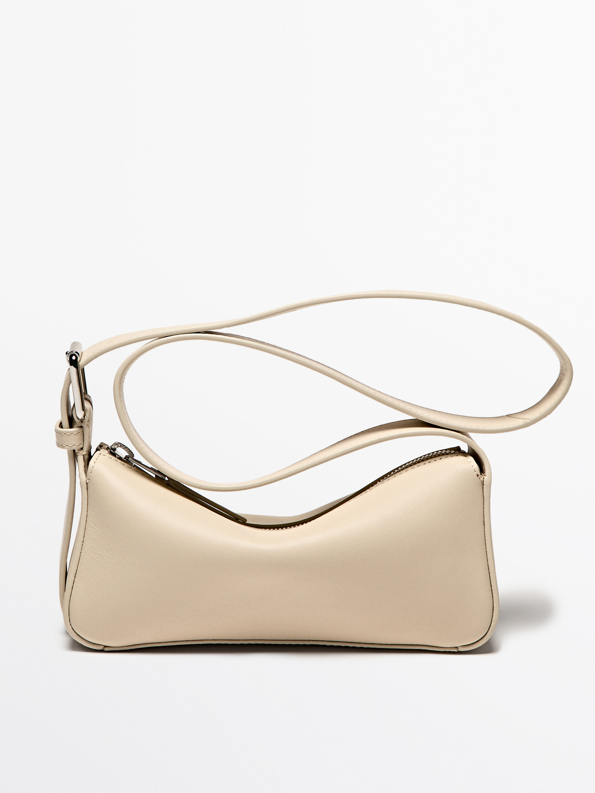 Plain mini leather bag · White, Black, Sand · Accessories | Massimo Dutti