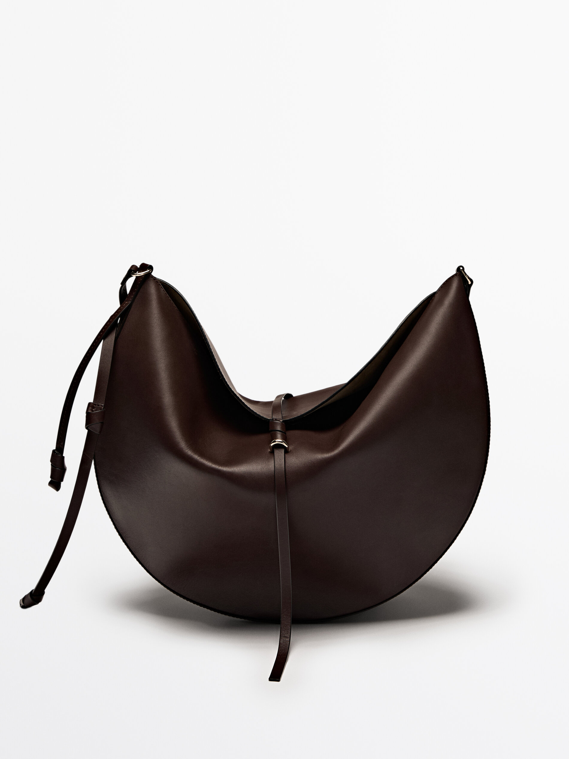 Nappa leather half moon bag · Brown, White · Accessories | Massimo Dutti
