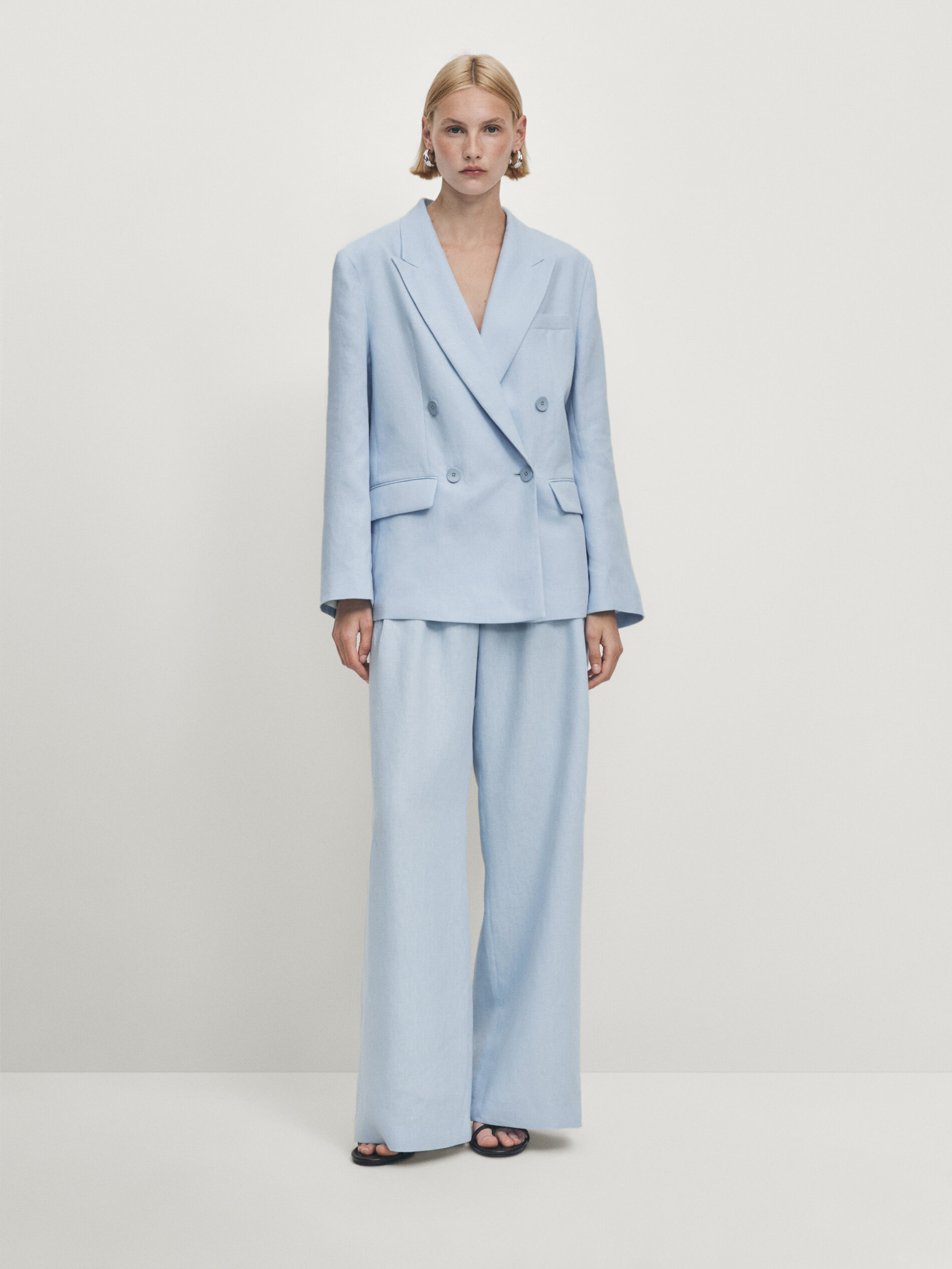 Pantalón ancho lino conjunto - Studio - Massimo Dutti México