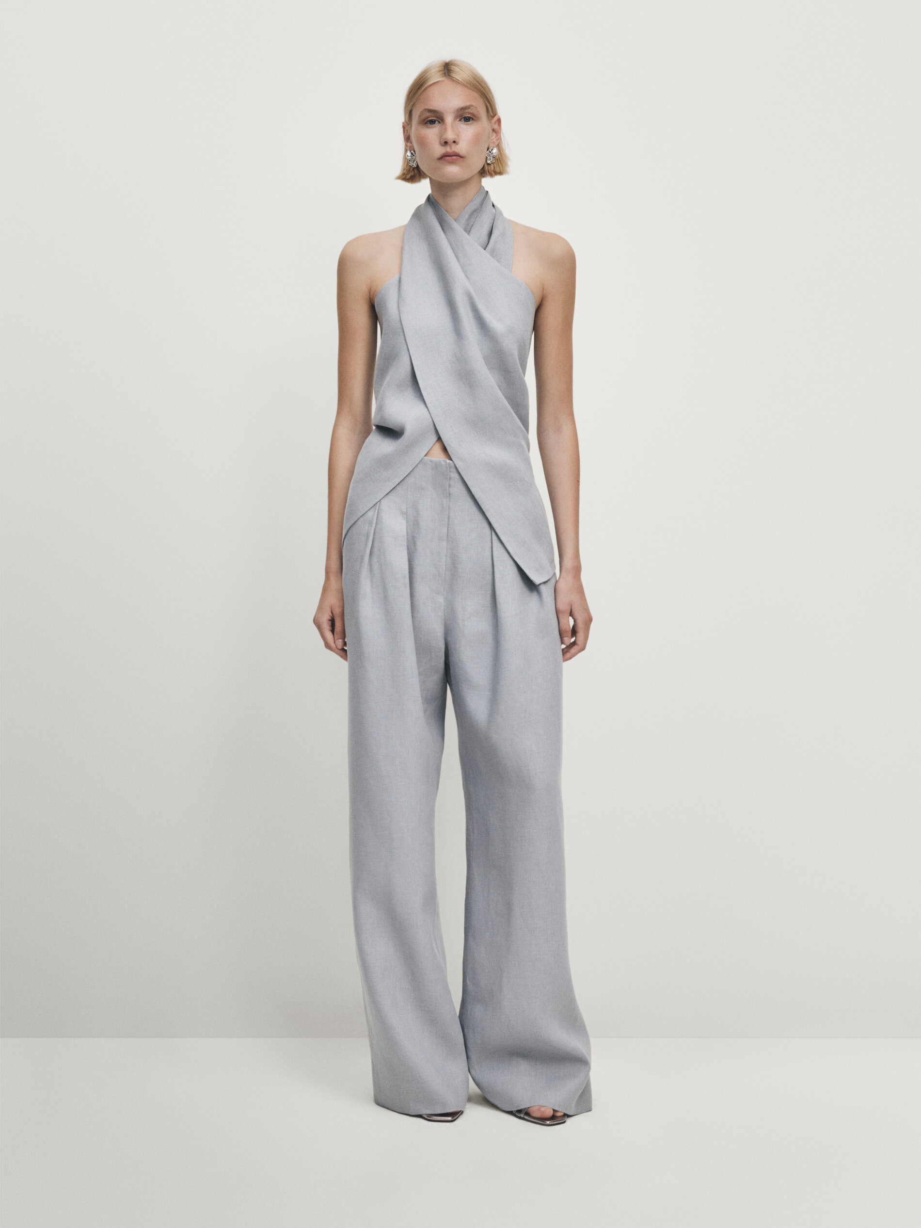 Top cruzado 100% lino · Gris · Vestir | Massimo Dutti