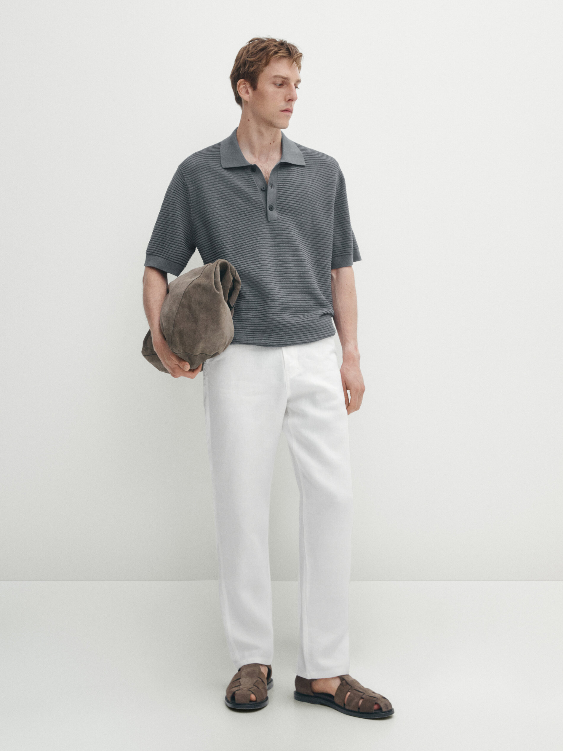 Short sleeve textured knit polo shirt - Massimo Dutti United Kingdom
