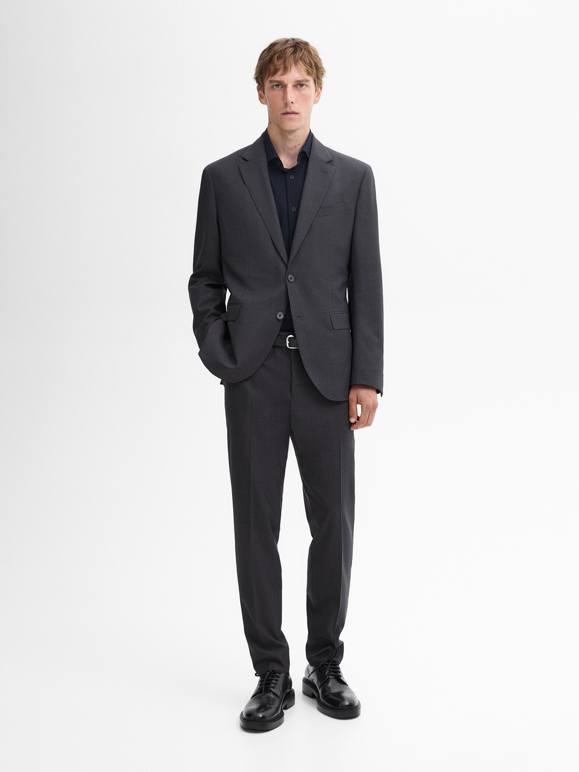 Grey bi-stretch wool suit blazer - Massimo Dutti