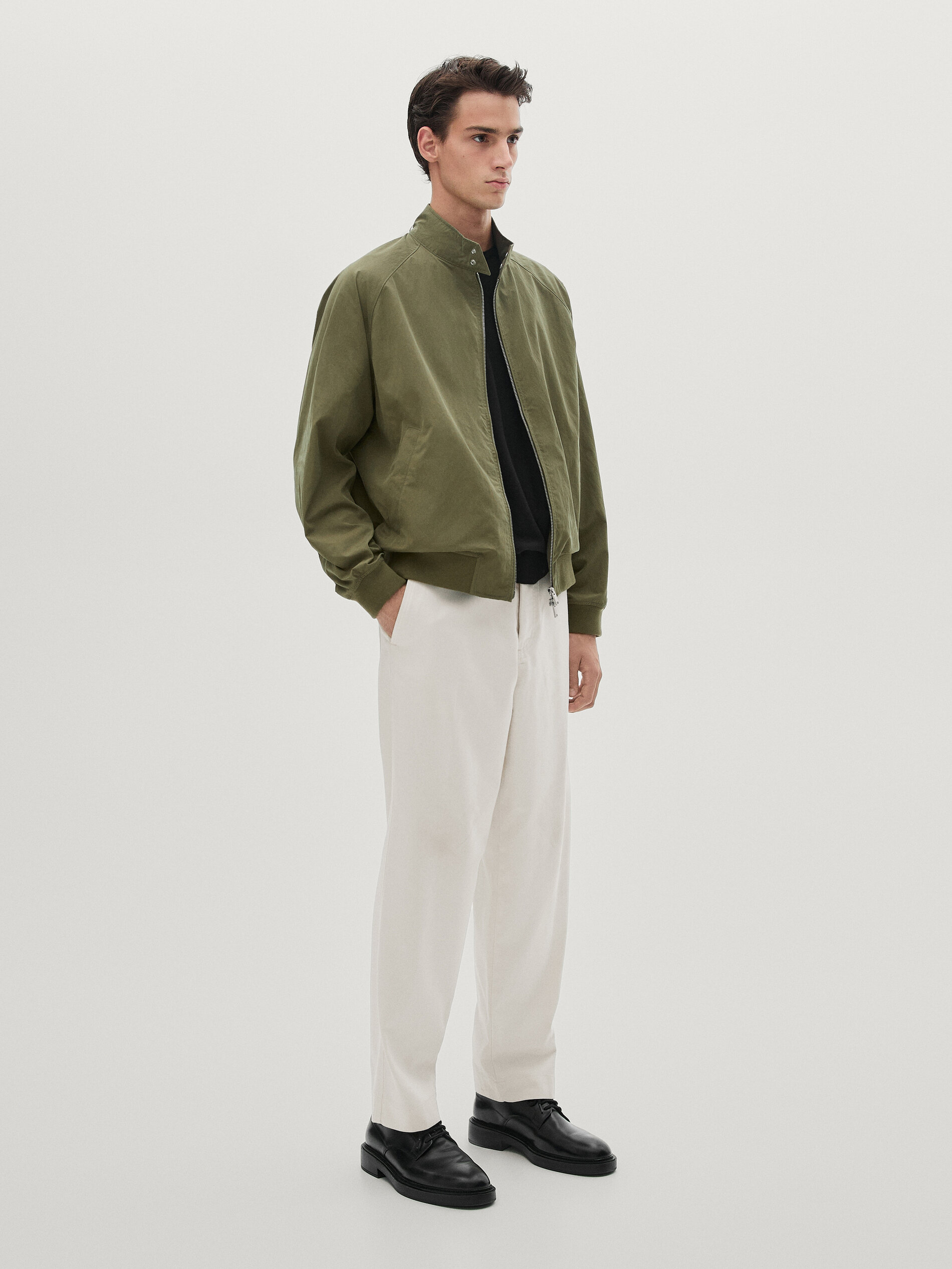 Cotton blend bomber jacket · Pale Khaki · Coats And Jackets | Massimo Dutti