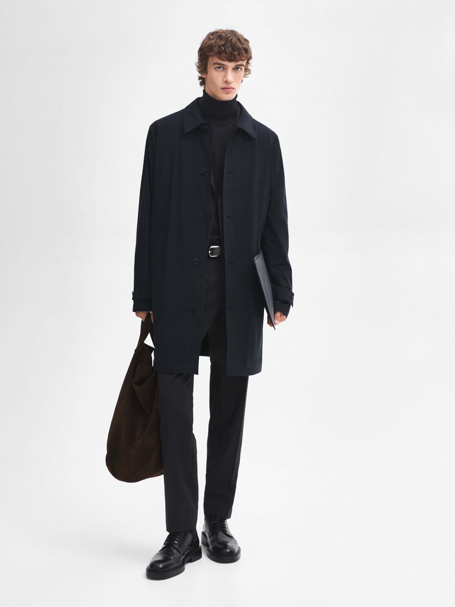Smart trench coat with cuff tab detail · Navy Blue · Coats And Jackets ...