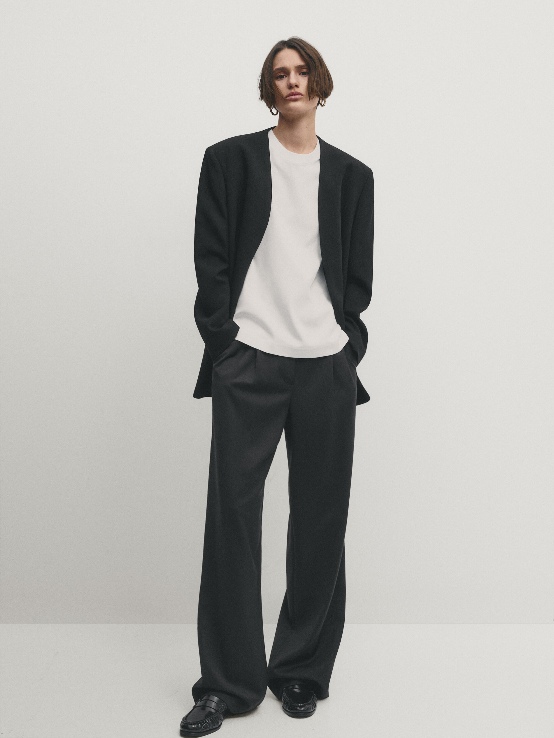 Wide-leg darted suit trousers · Red Marl · Dressy | Massimo Dutti