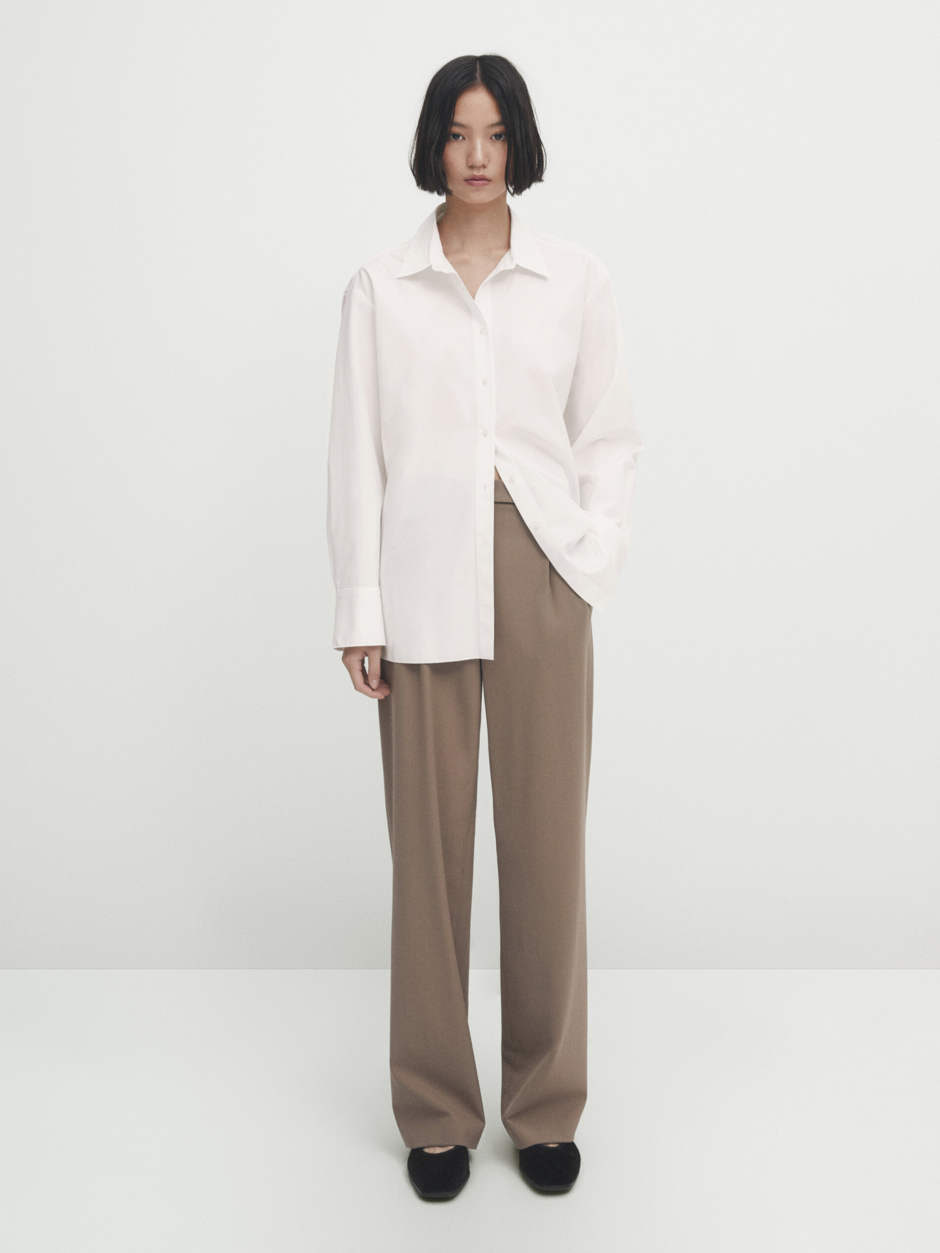 Poplin shirt with side seam detail · White · Shirts | Massimo Dutti