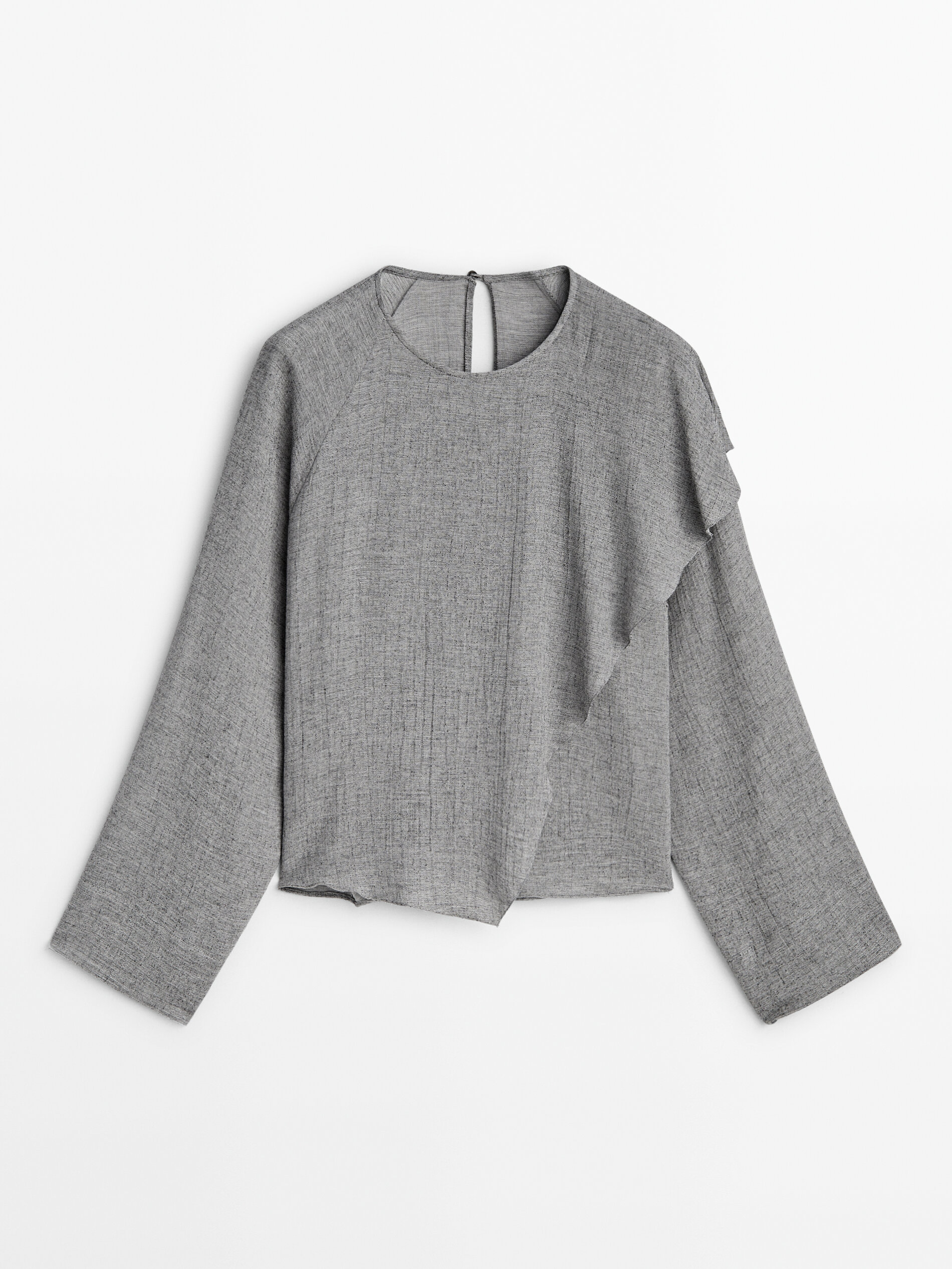 Cotton blend blouse with ruffle detail · Grey · Shirts | Massimo Dutti