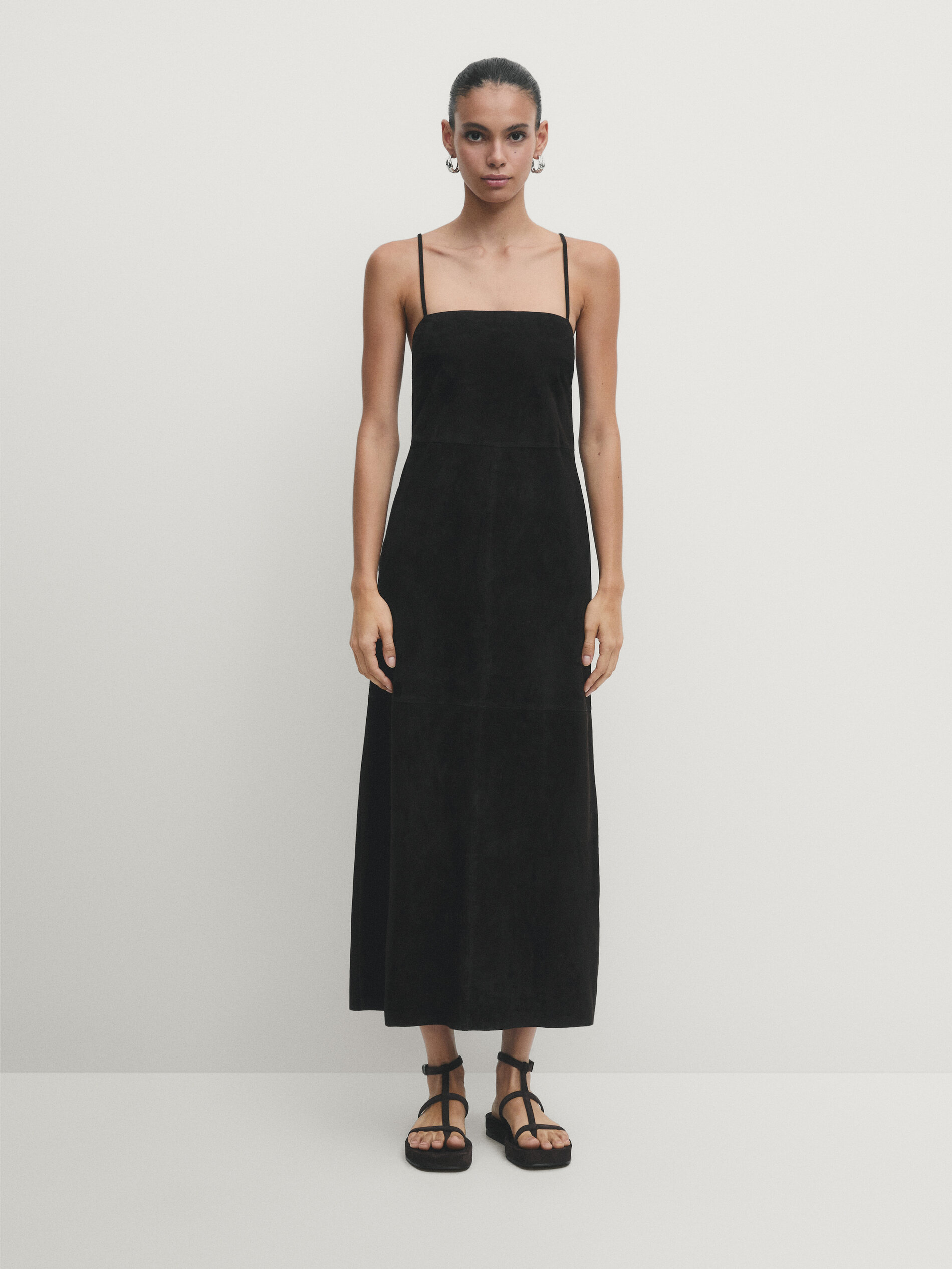 Strappy suede leather midi dress - Massimo Dutti 한국
