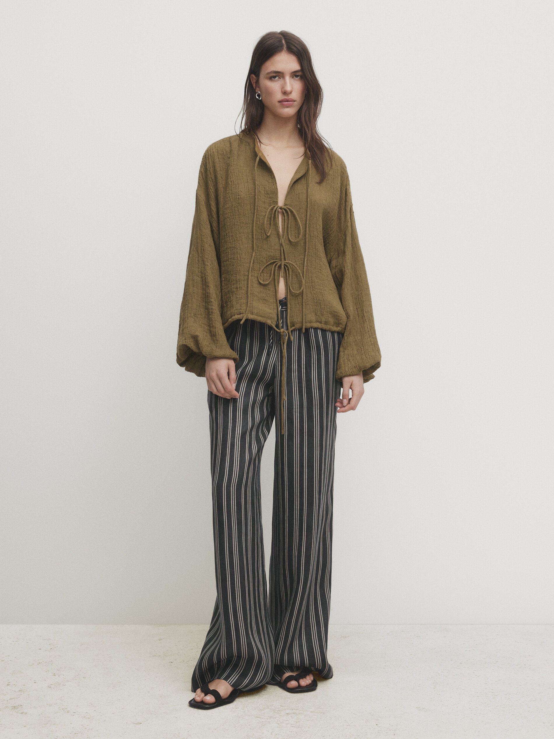 Rustic shirt with gathering and tied details · Green, Stone · Dressy ...