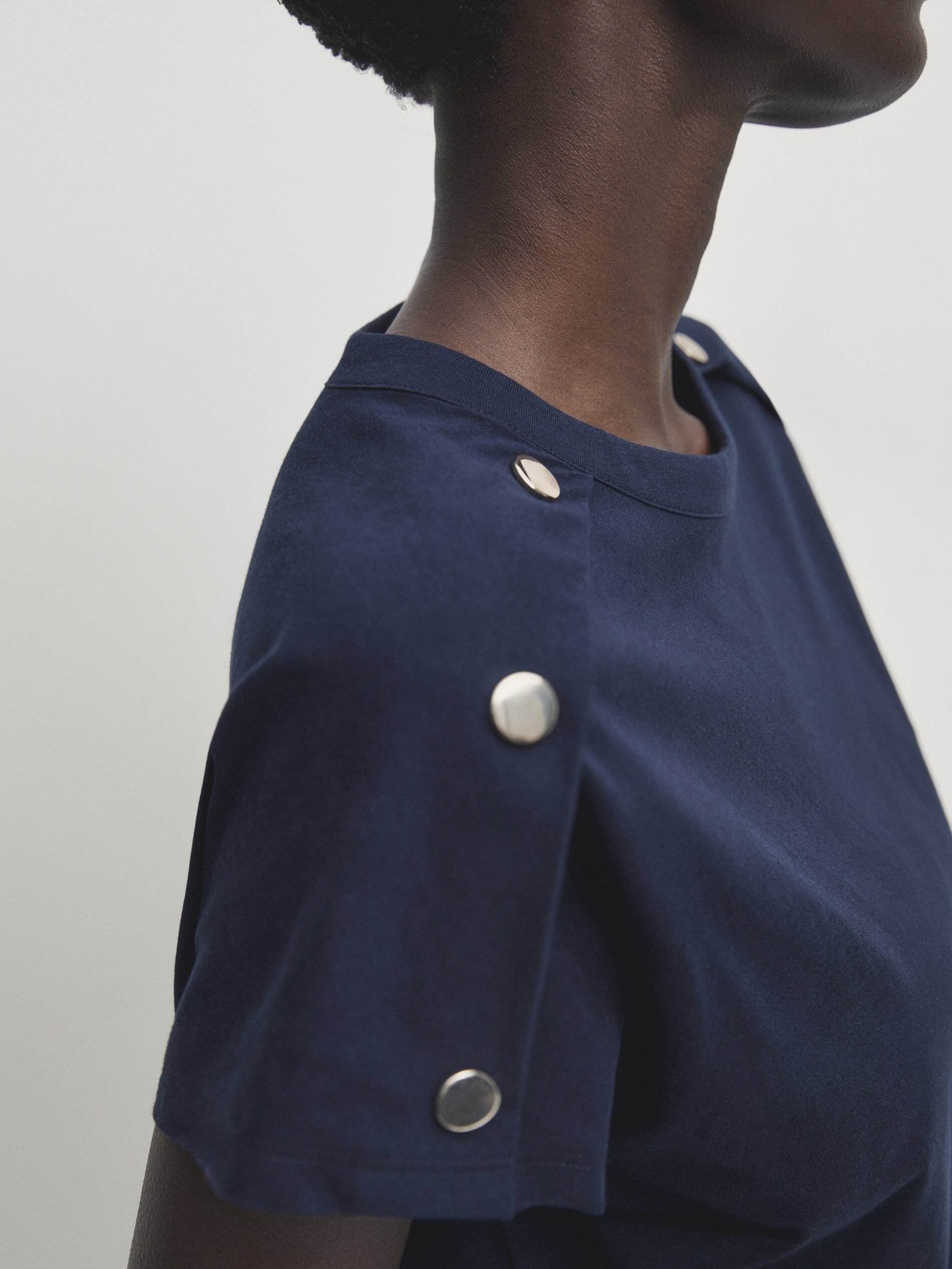 Drop-shoulder top with button detail · Navy Blue, Cream · T-shirts And ...