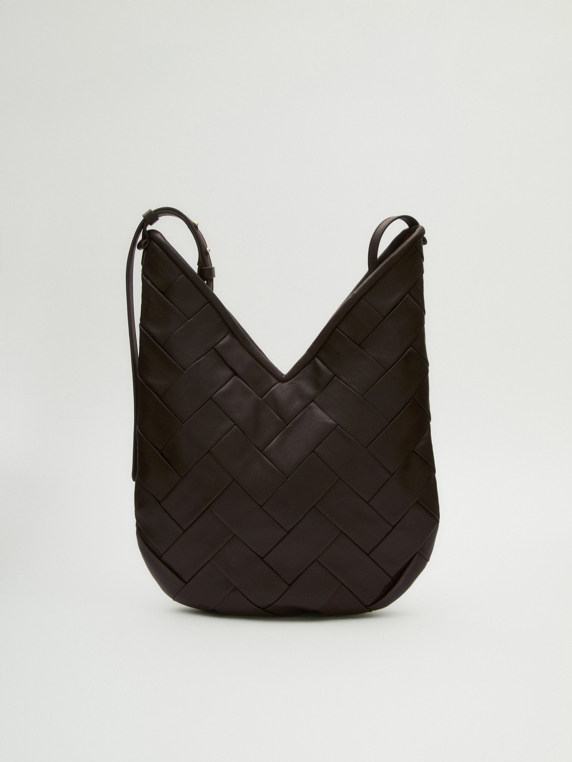 Woven nappa leather V-shaped crossbody bag · Brown · Accessories ...