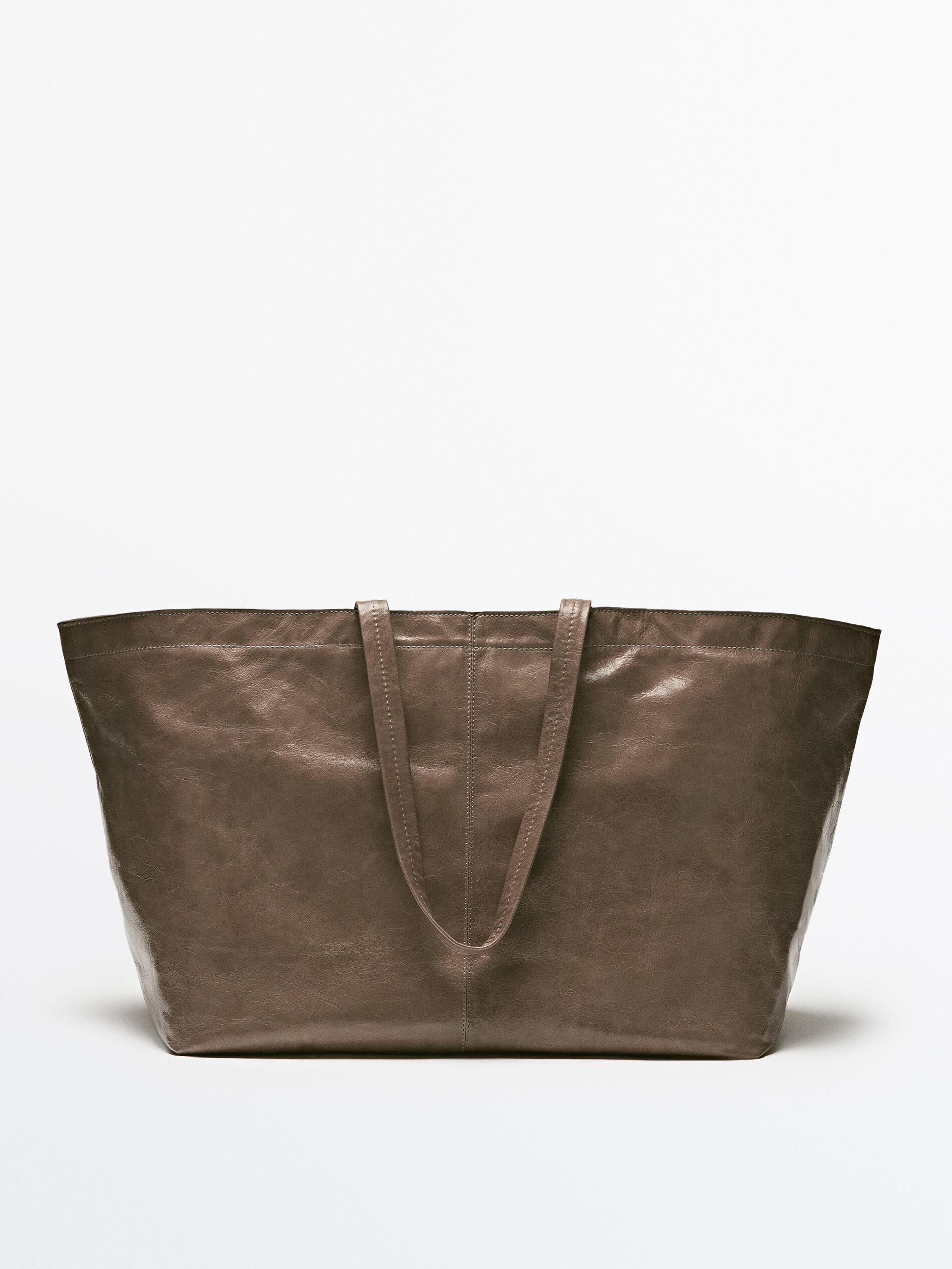 Massimo Dutti Maxi Crackled Leather Tote Bag - Big Apple Buddy