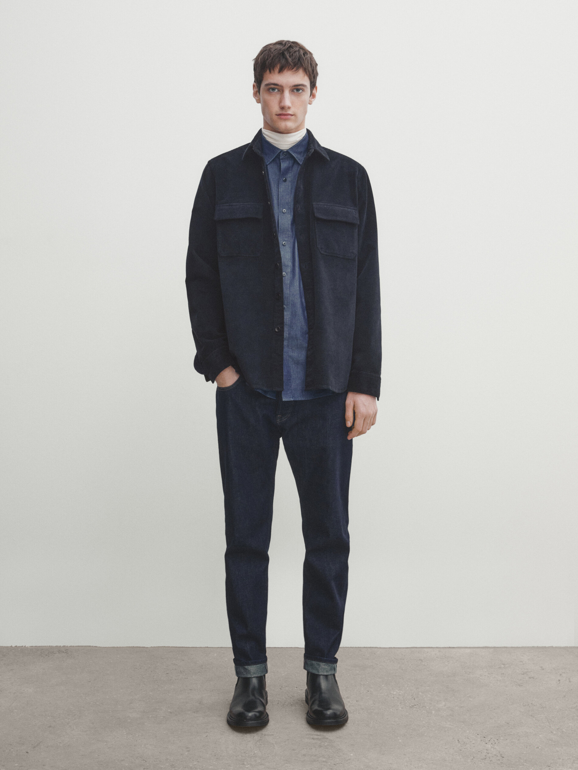 Relaxed fit corduroy overshirt with chest pockets · Navy Blue, Beige ...