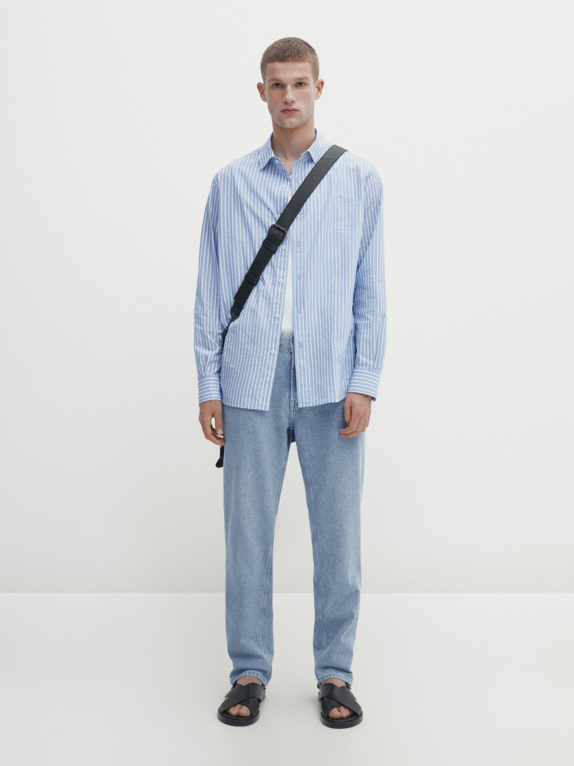 Camisa rayas algodón seersucker regular fit - Massimo Dutti