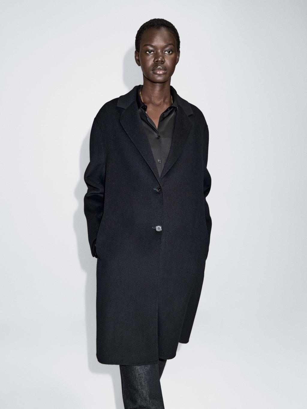 Long wool blend two-button coat · Navy Blue · Coats | Massimo Dutti