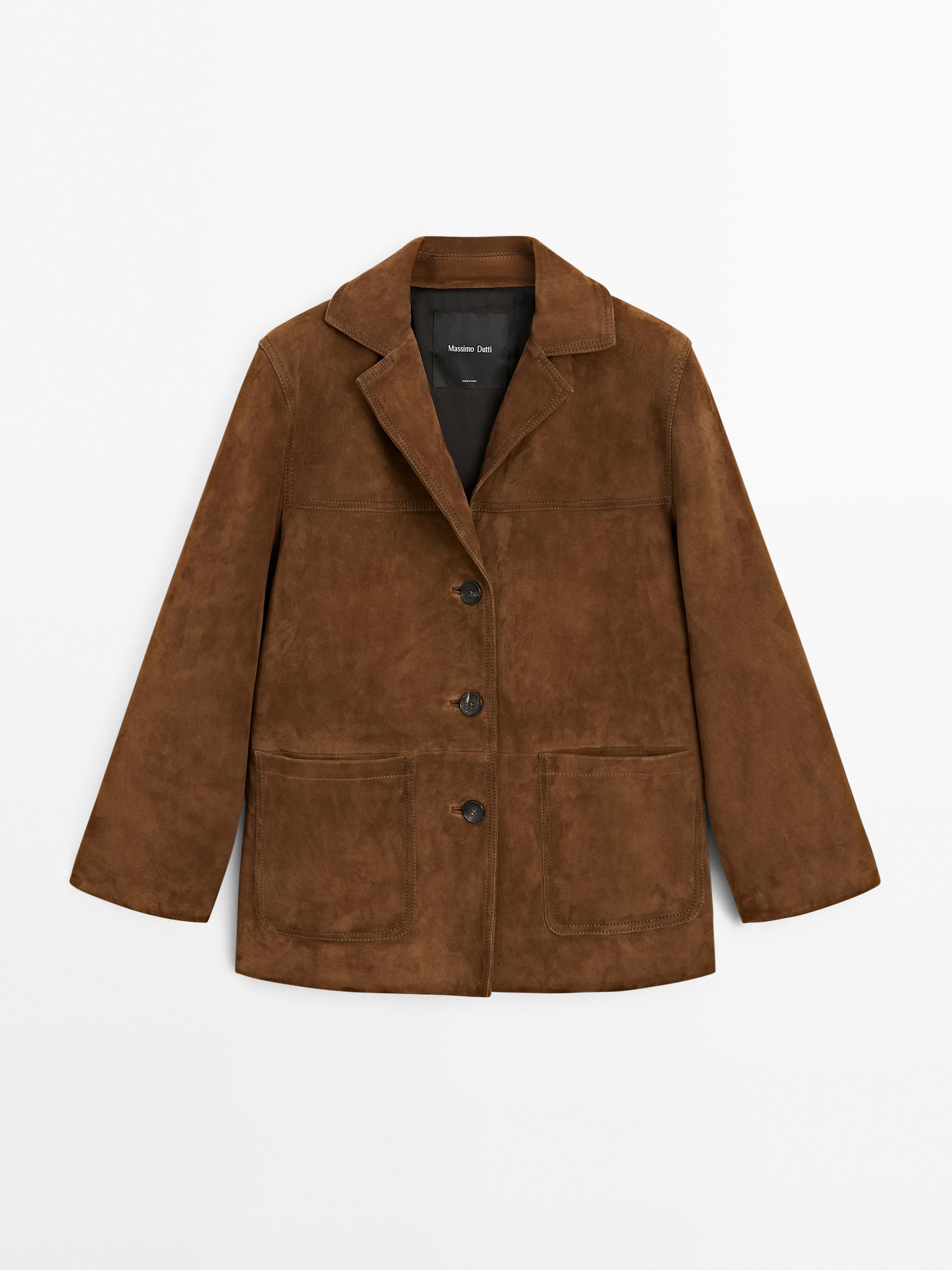 Suede leather blazer with topstitching · Brandy · Bomberâ Jacket ...