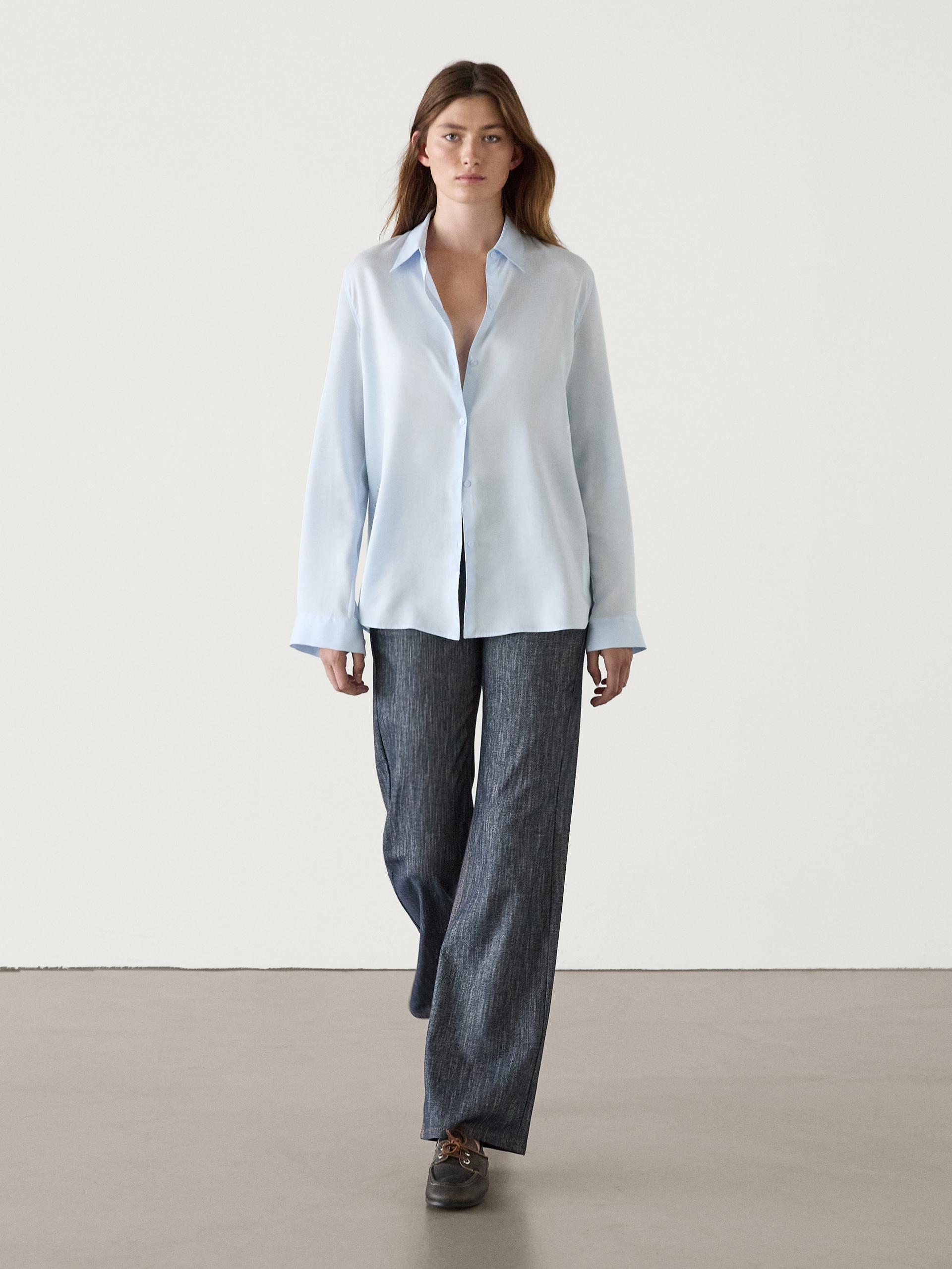 Camisa ligera regular fit 100% lyocell · Celeste, Gris Oscuro · Camisas ...