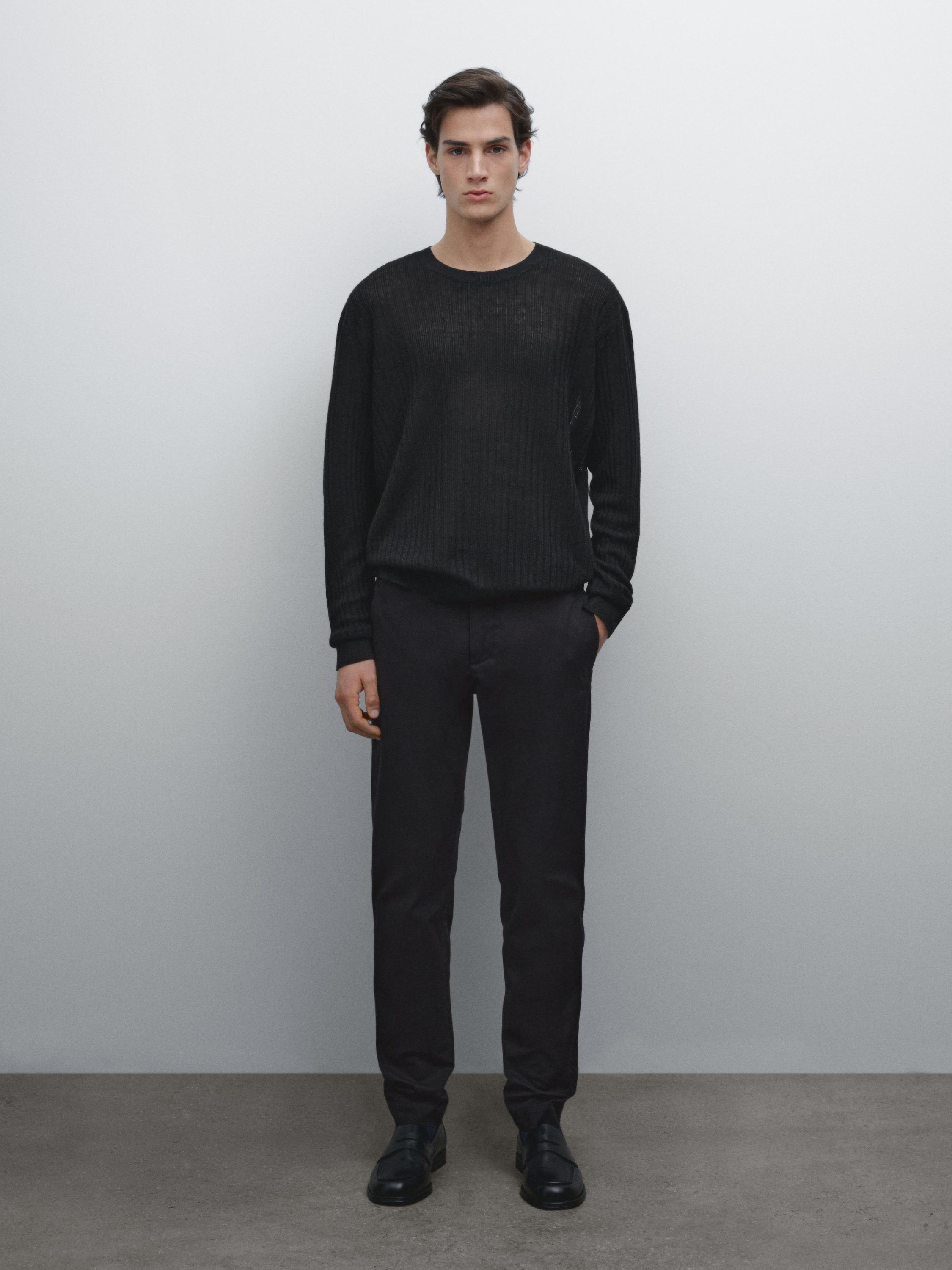 Spodnie slim z mieszanki bawełny · Granatowy, Piaskowy · Dressy ...