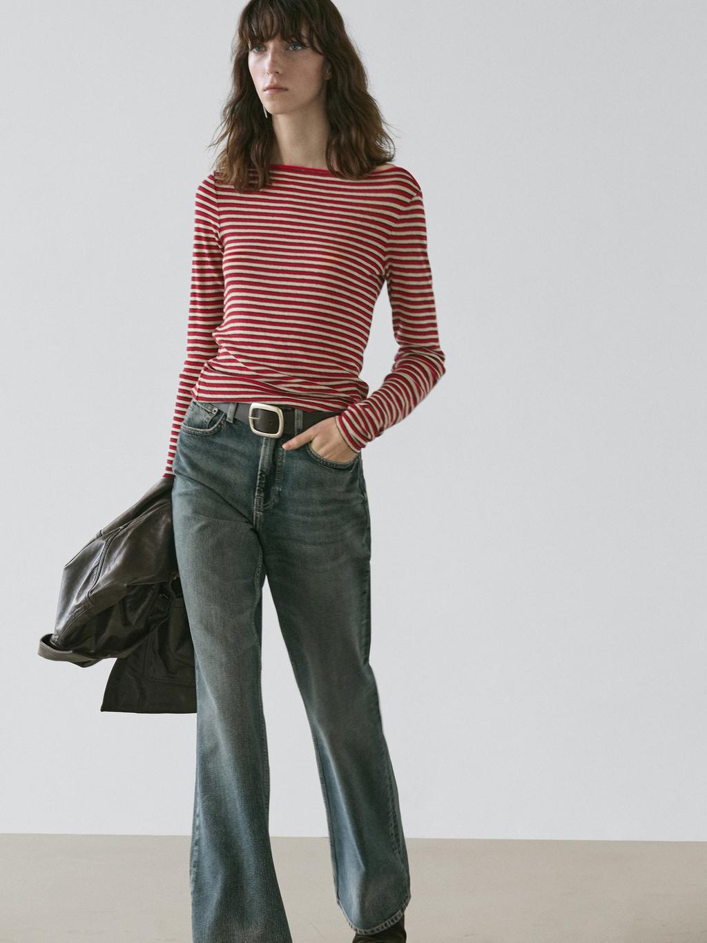 Camiseta manga larga rayas · Rojo · Circular | Massimo Dutti