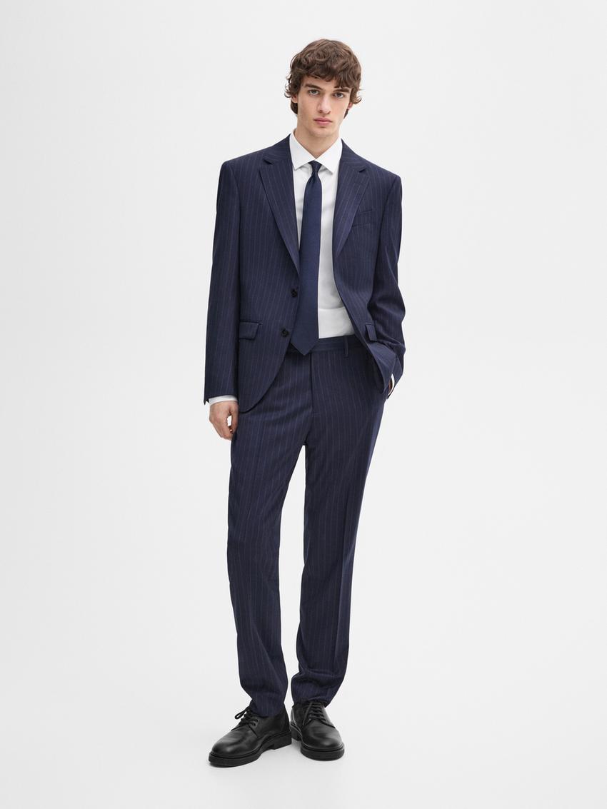 Áo suit blazer kẻ sọc 100% len · Màu Xanh Navy · Dressy | Massimo Dutti