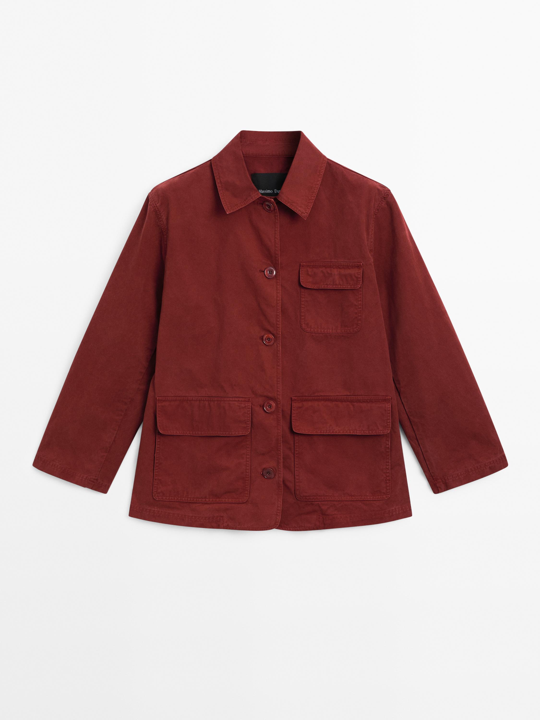 Tile jacket detail pockets cotton · Kirmizi, Soluk Kot Mavisi ...