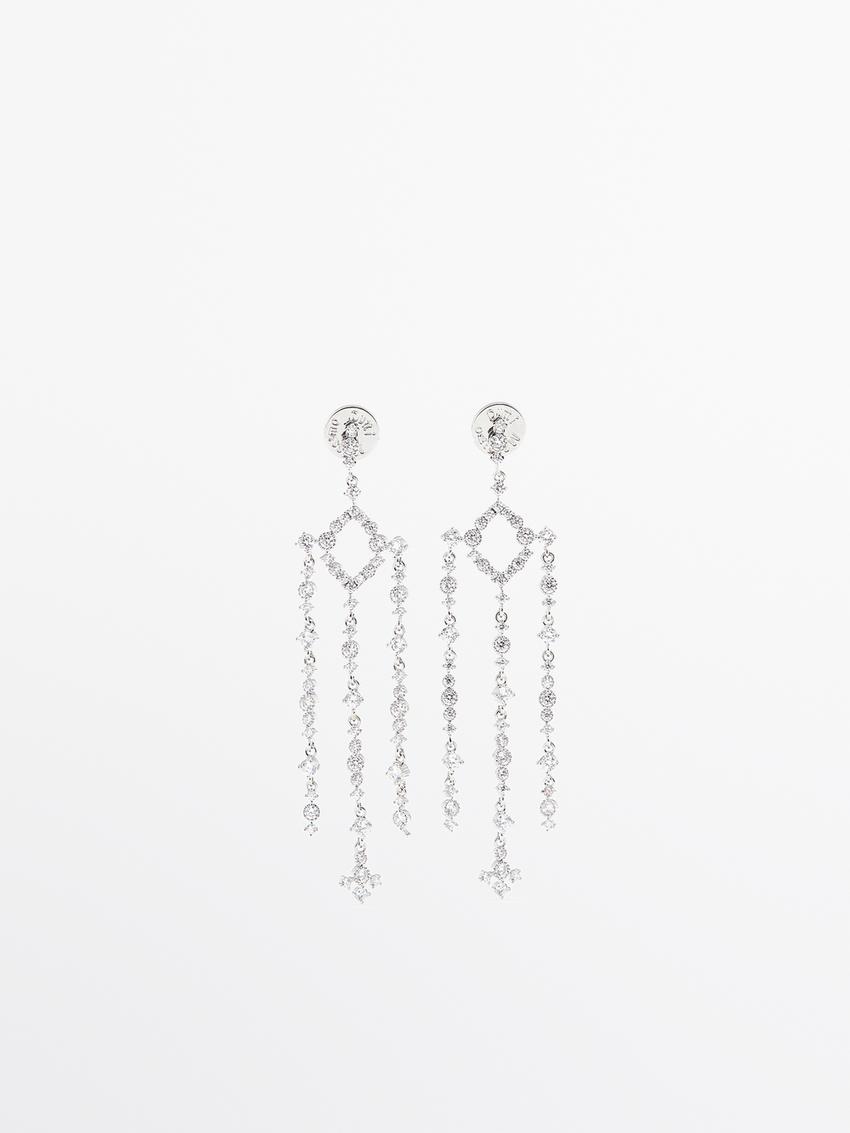 Μακριά σκουλαρίκια με στρας · Ασημι · Jewelry | Massimo Dutti