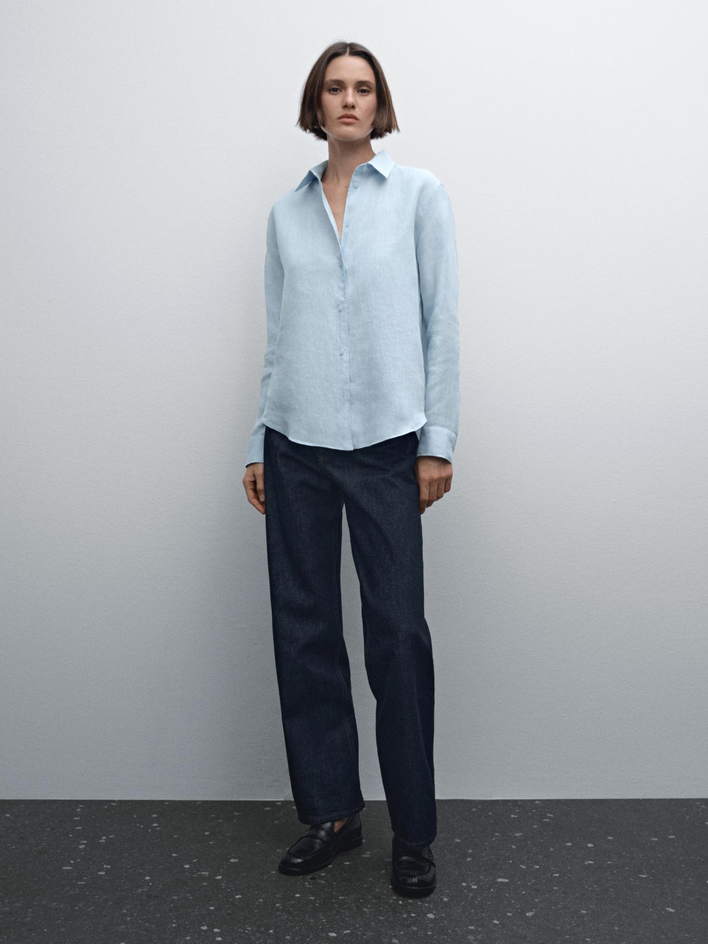 Cămașă vaporoasă din in 100% · Azuriu, Alb, Verde Deschis, Verde, Grena ...