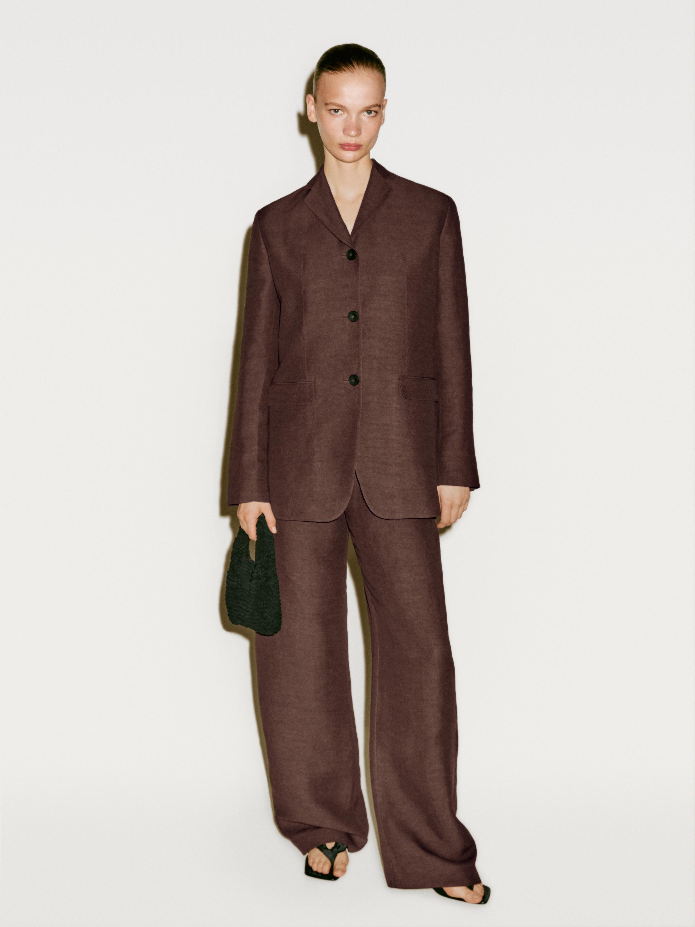 Flowing linen blend suit trousers - Limited Edition · Maroon · Dressy ...
